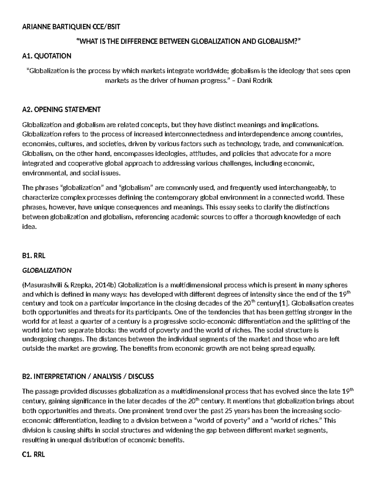 Understanding Globalization vs. Globalism - GE3 Essay Notes - Studocu