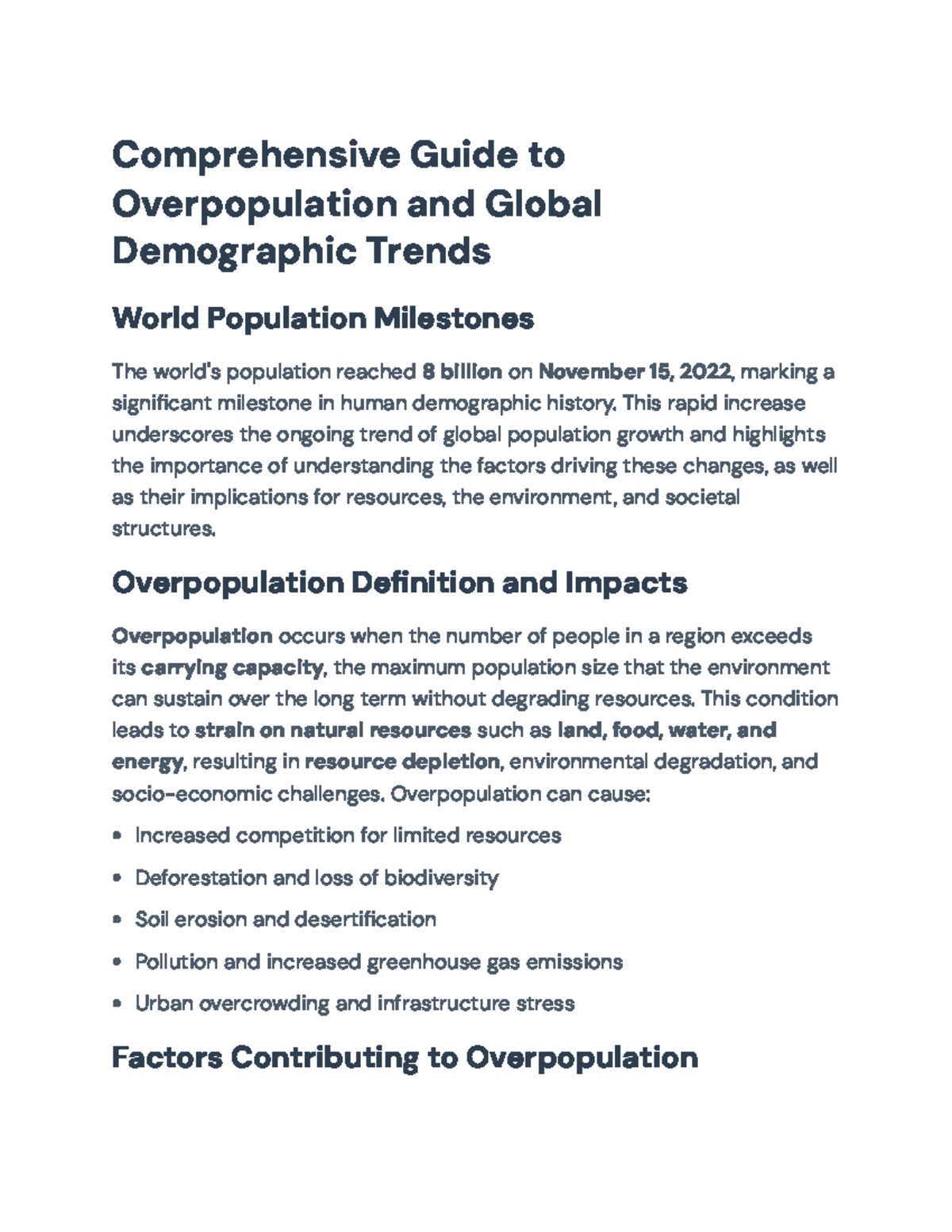 Comprehensive Overview of Overpopulation Issues and Global Trends - Studocu
