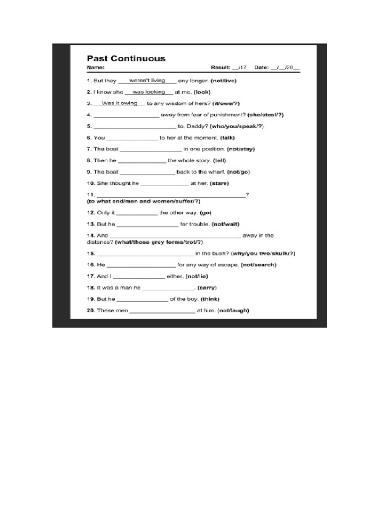 Past Continuous Practice Exercises - ENG101 - Studocu