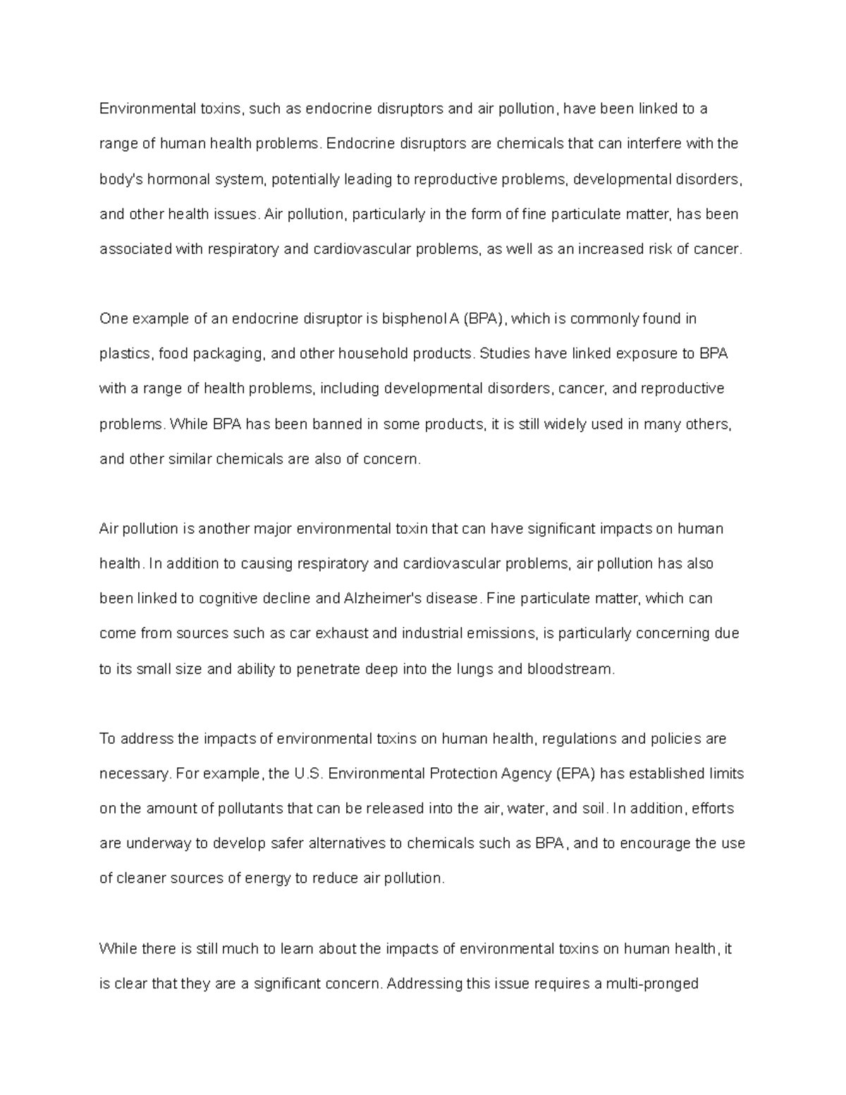 The Impact of Environmental Toxins on Human Health: A Study - Studocu