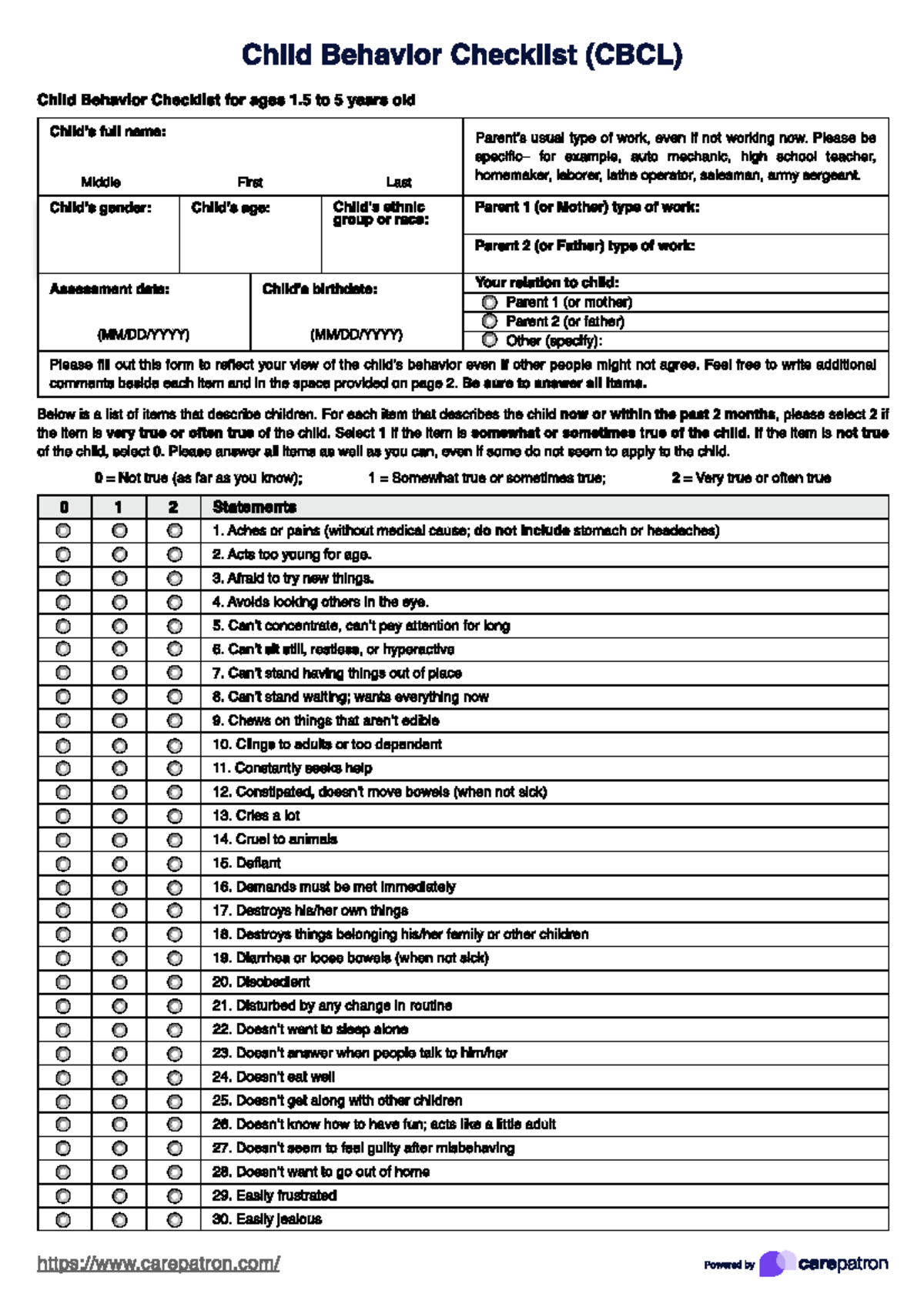 Child Behavior Checklist (CBCL) for Ages 1.5 to 18 Years - Studocu