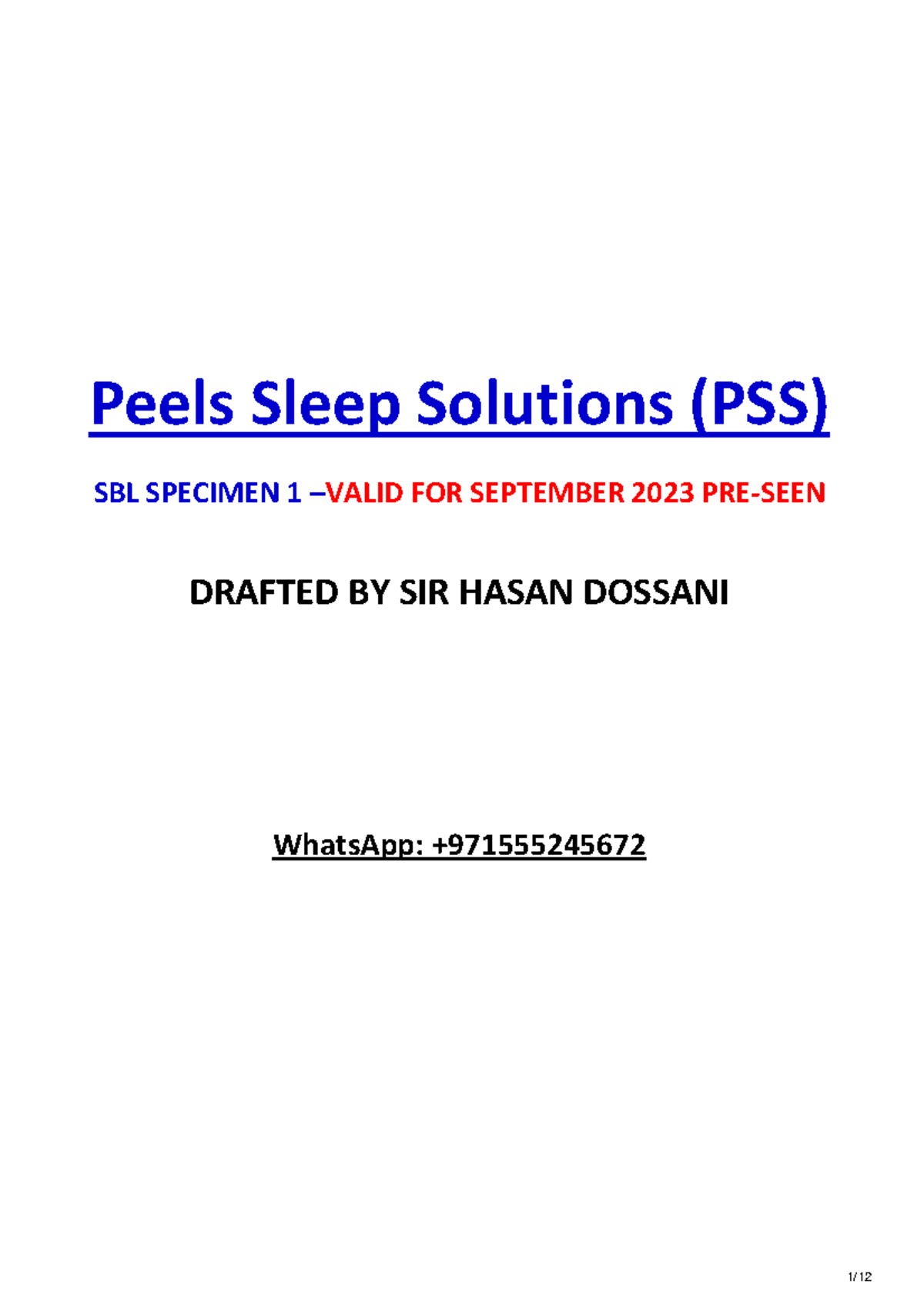 11 - PSS SBL Specimen 1 Sept 2023 Preseen Report and Analysis - Studocu