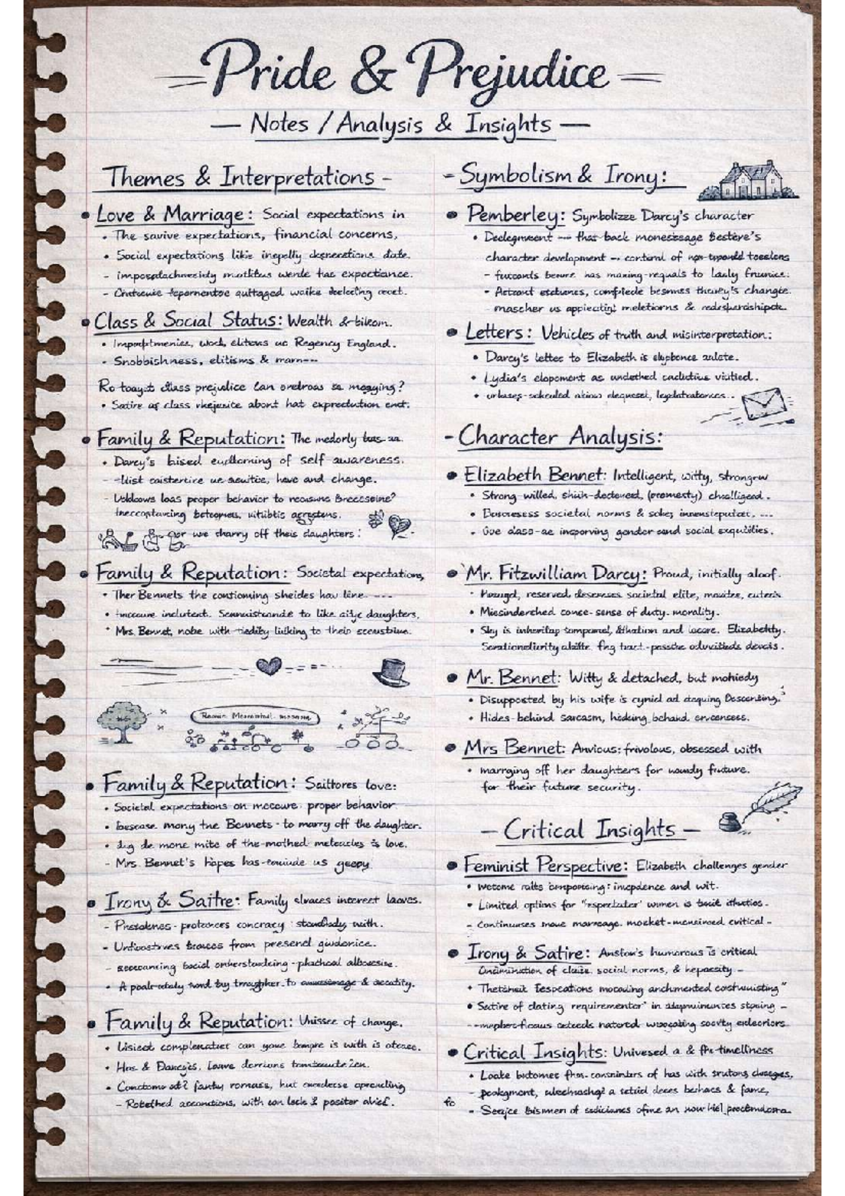 Pride and Prejudice (ENG 101) Class Notes: Themes, Characters, and ...