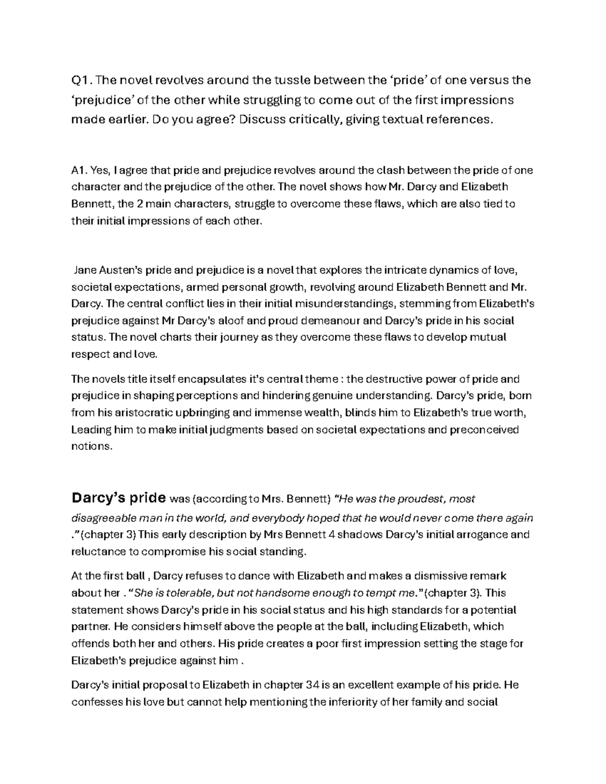 SS Assignment: Pride and Prejudice Analysis Notes - Studocu