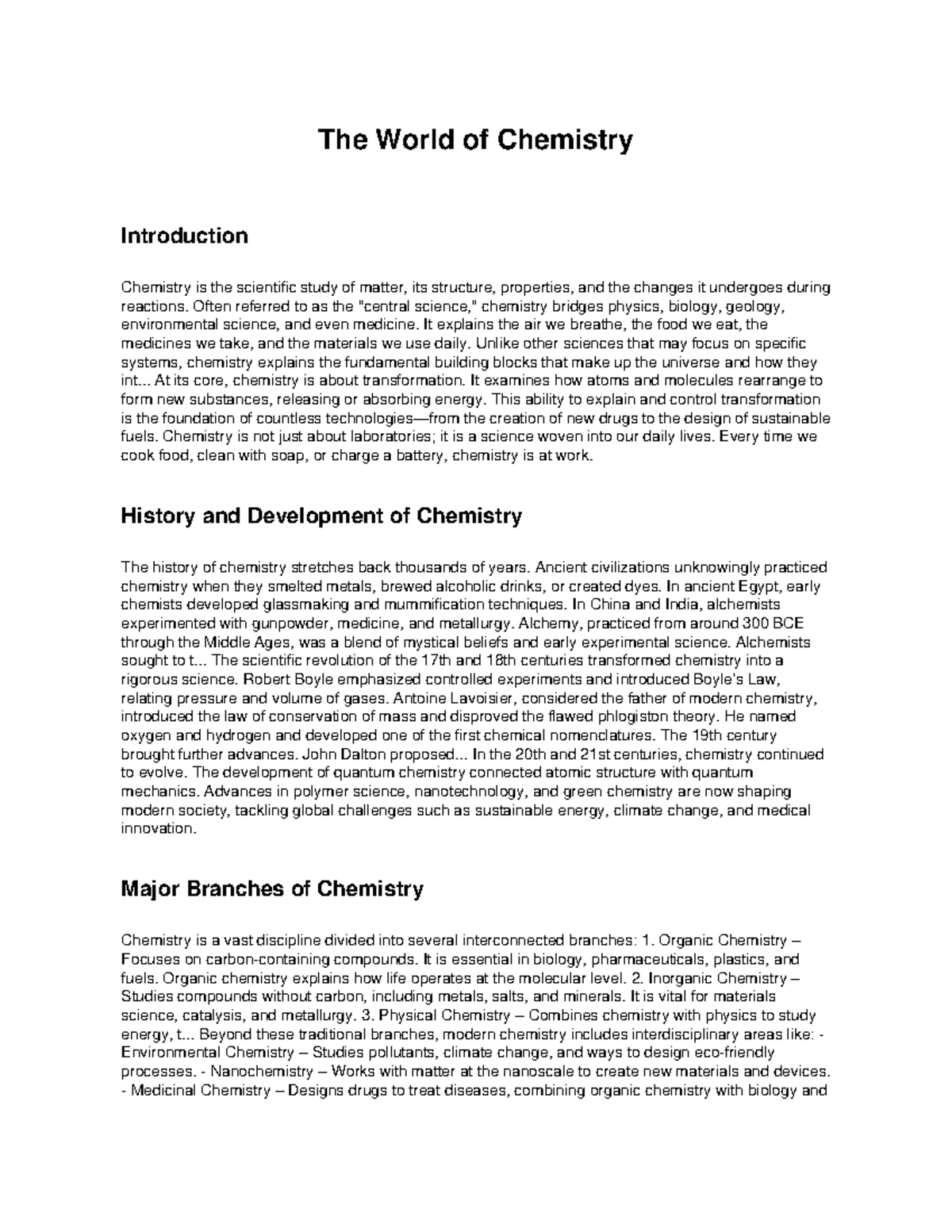 Chemistry 101: An In-Depth Essay on the Science of Matter - Studocu