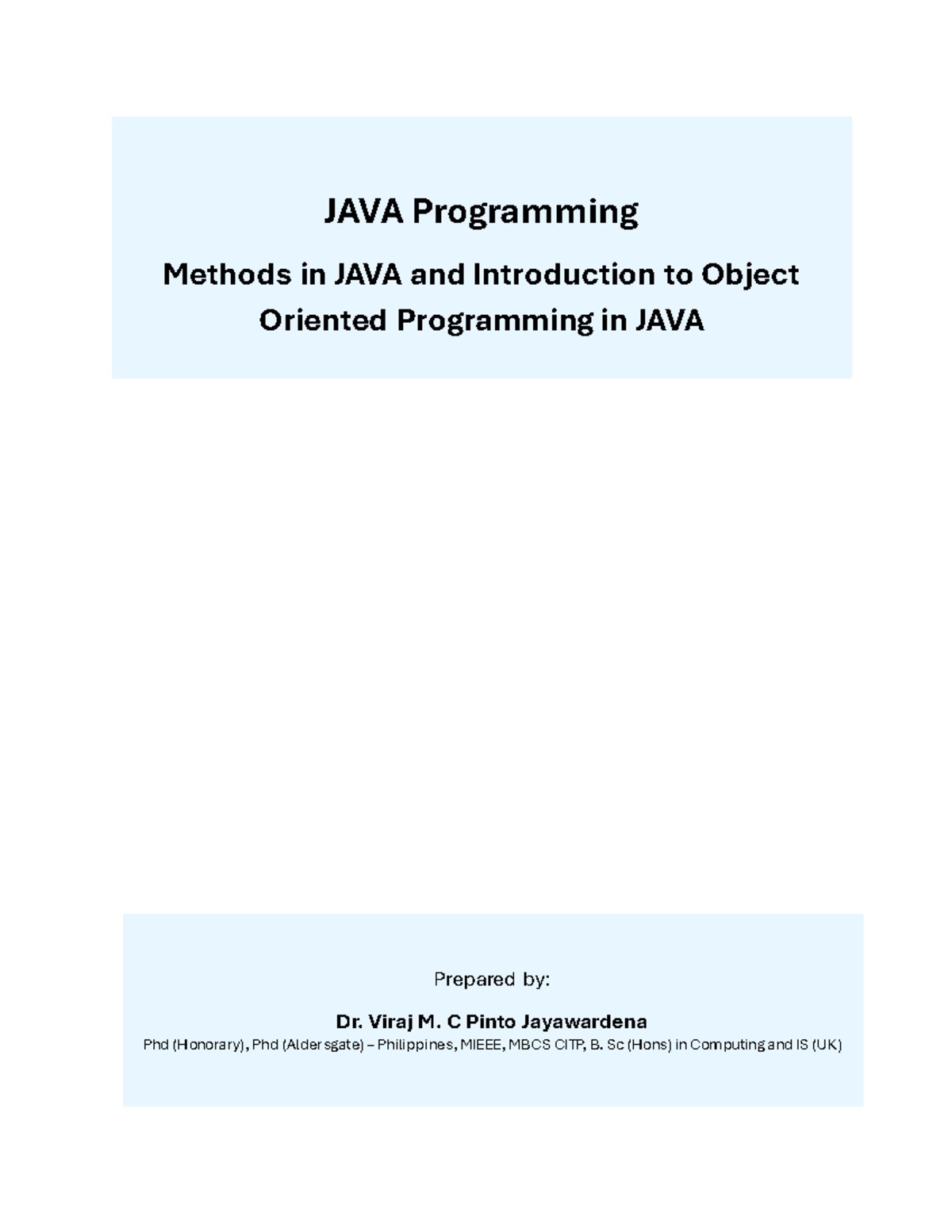 JAVA Programming Methods: Understanding OOP Concepts and Functions - Studocu