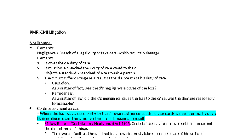 PMR: Civil Litigation Negligence - Key Elements and Considerations ...