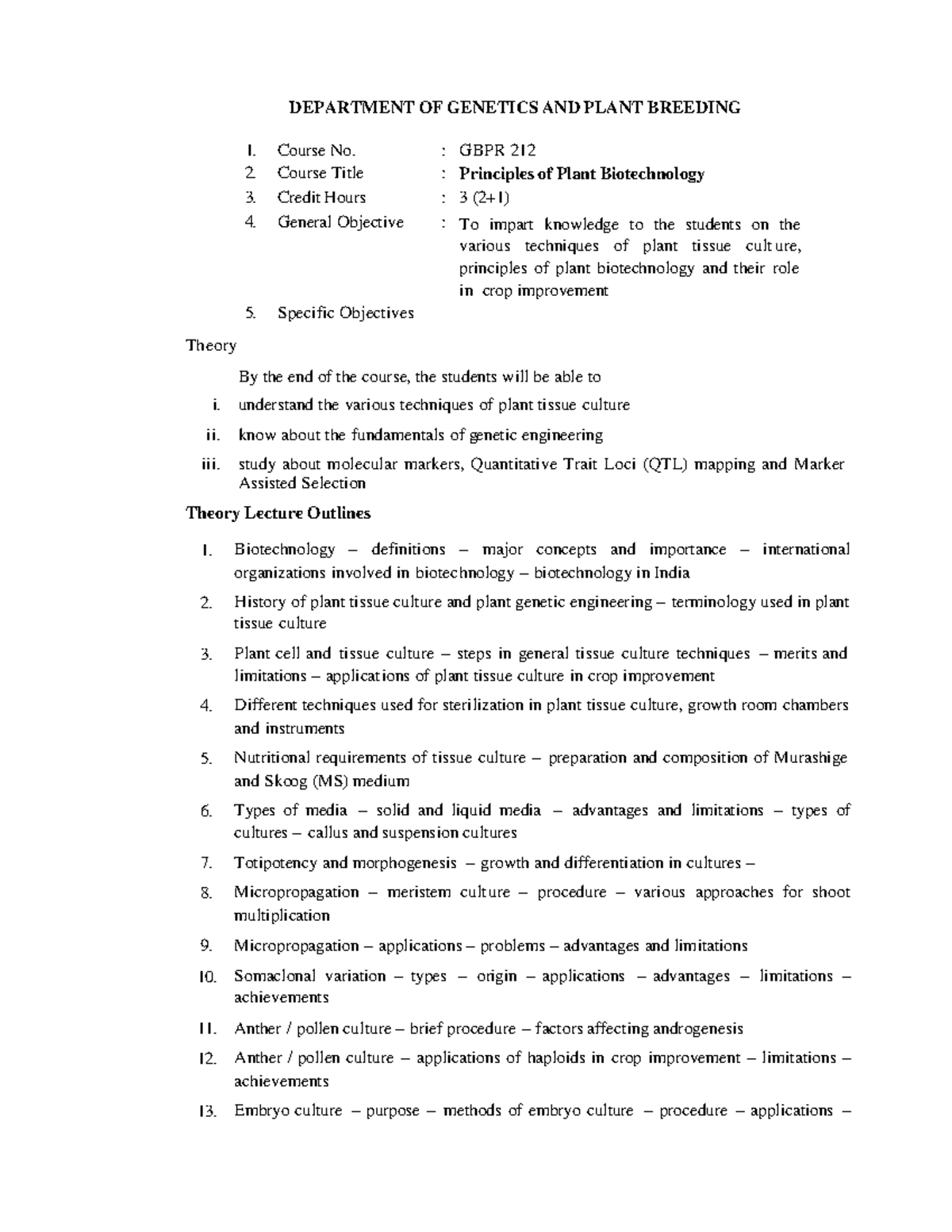 GBPR 212 Principles of Plant Biotechnology Lecture Notes - Studocu
