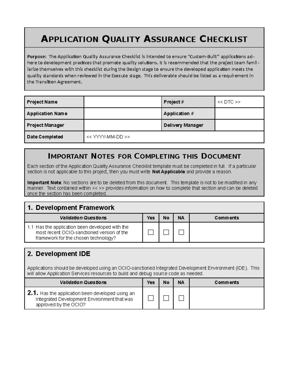 Quality-assurance-checklist - APPLICATION QUALITY ASSURANCE CHECKLIST ...