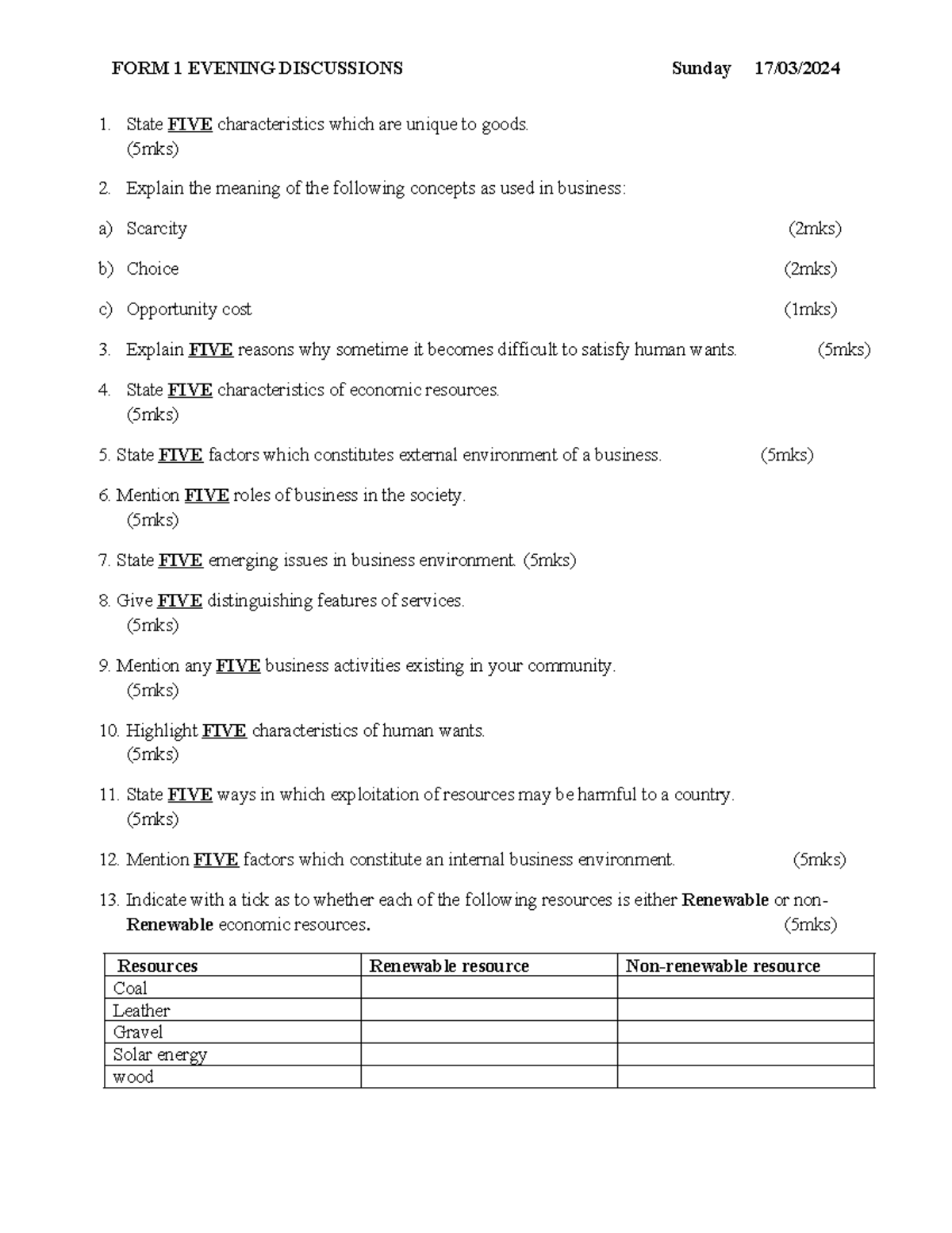 F1 Business Studies Evening Discussion: Key Concepts & Characteristics ...