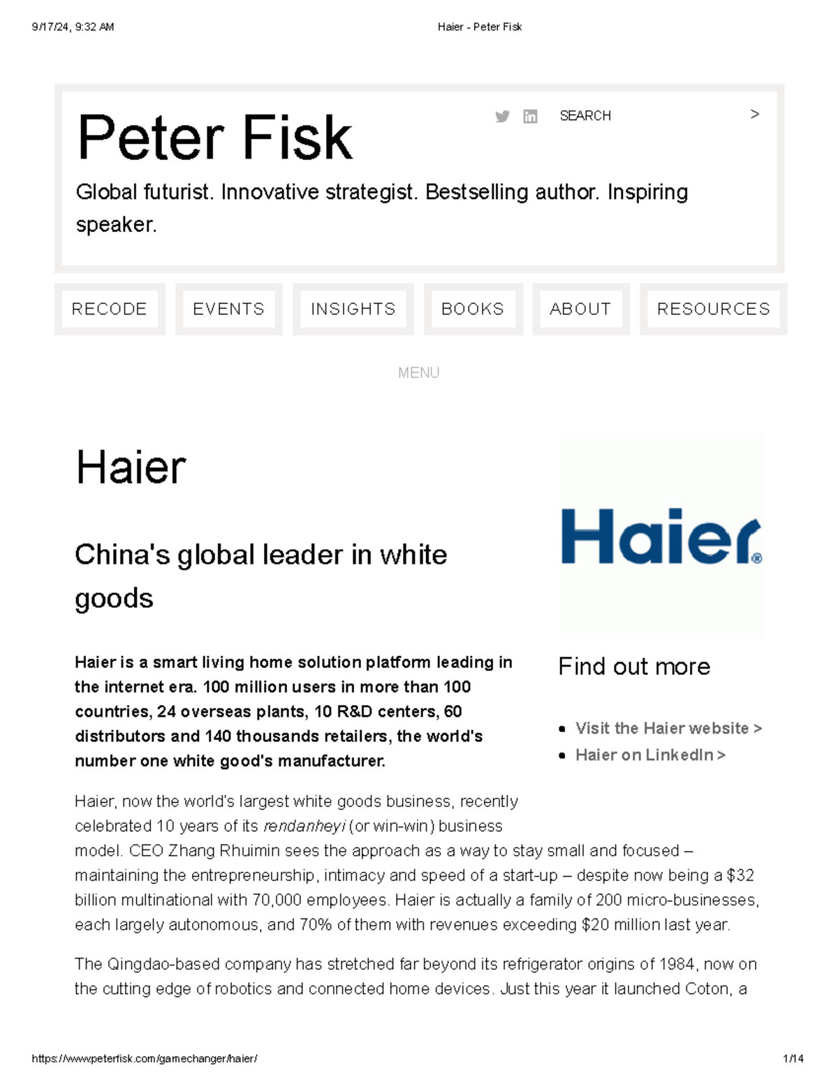 Haier's Journey: Transforming into a Global White Goods Leader - Studocu