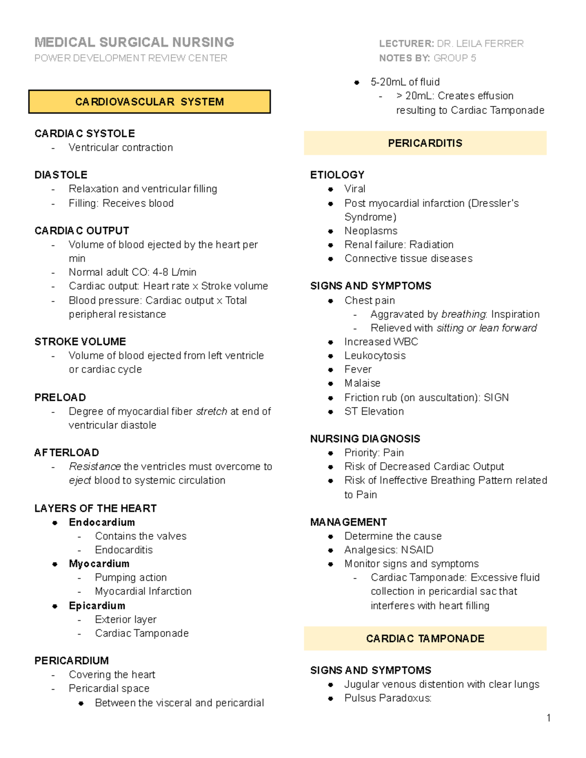 Medical Surgical Nursing (IR) Final Exam Notes on Cardiovascular System ...
