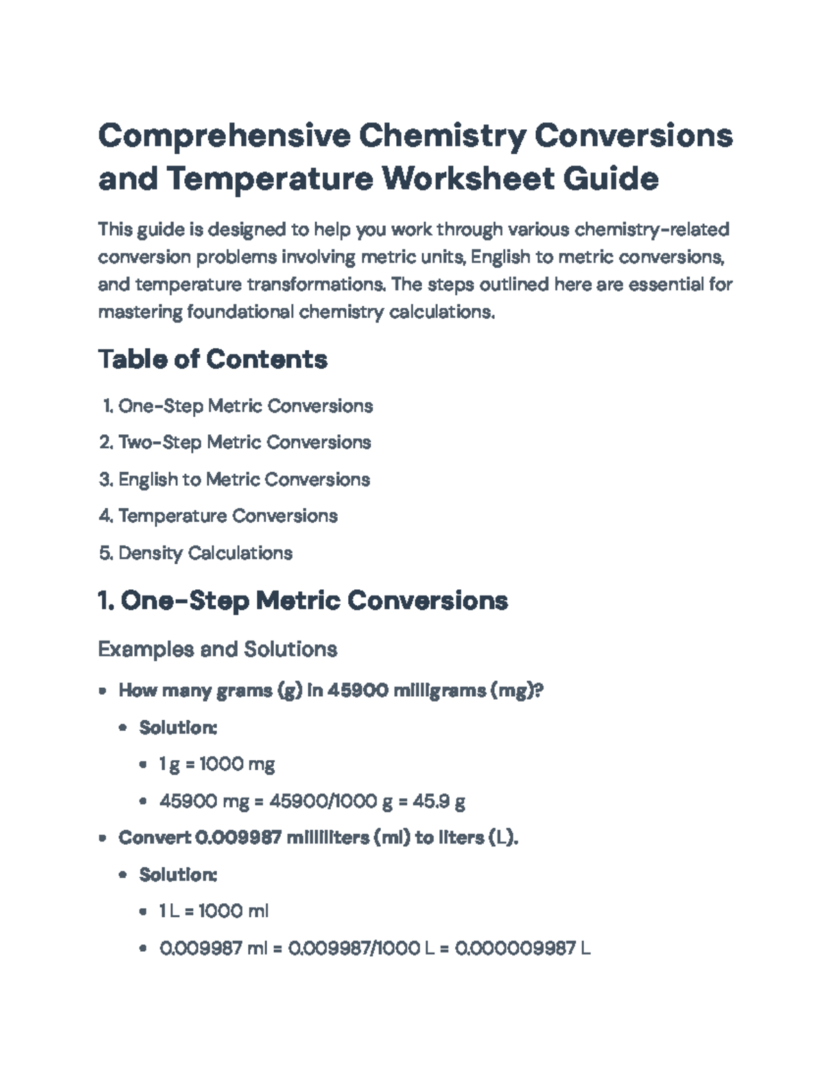 Comprehensive Chemistry Conversions: A Worksheet Guide for Mastery ...