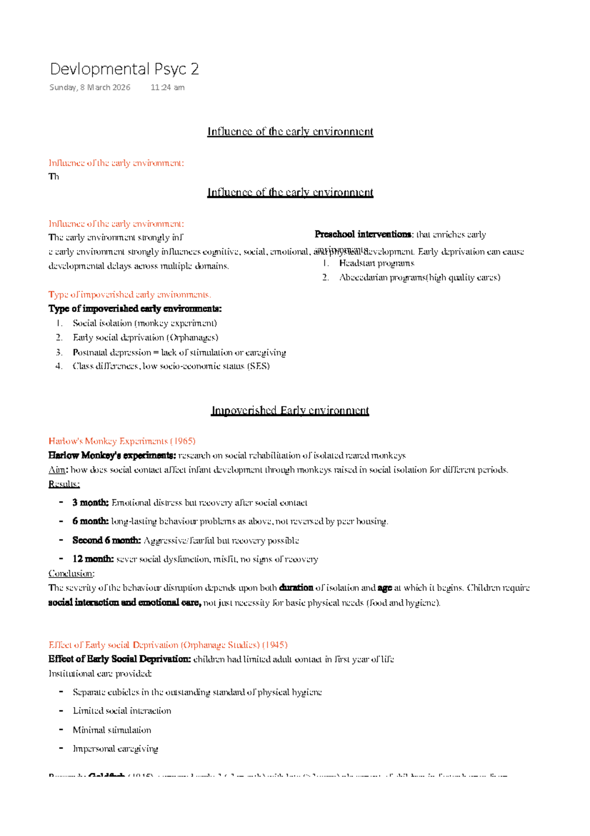 Developmental Psyc 2 - Early Environment Influence on Child Development ...