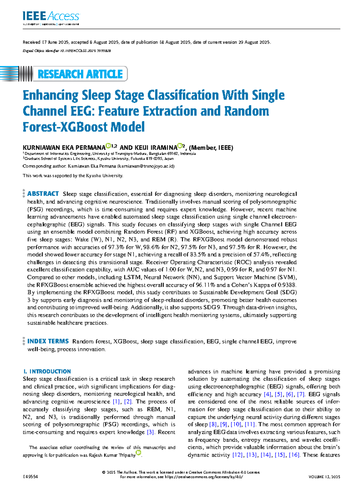 Enhancing Sleep Stage Classification with Single Channel EEG: RFXGBoost ...