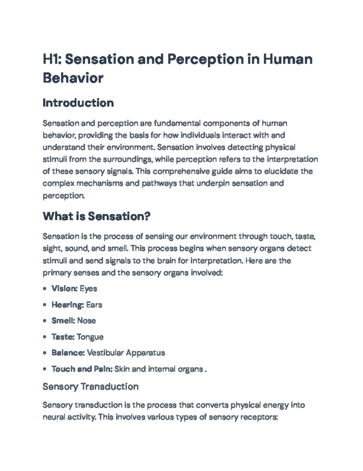 Understanding Sensation and Perception in Human Behavior: A ...