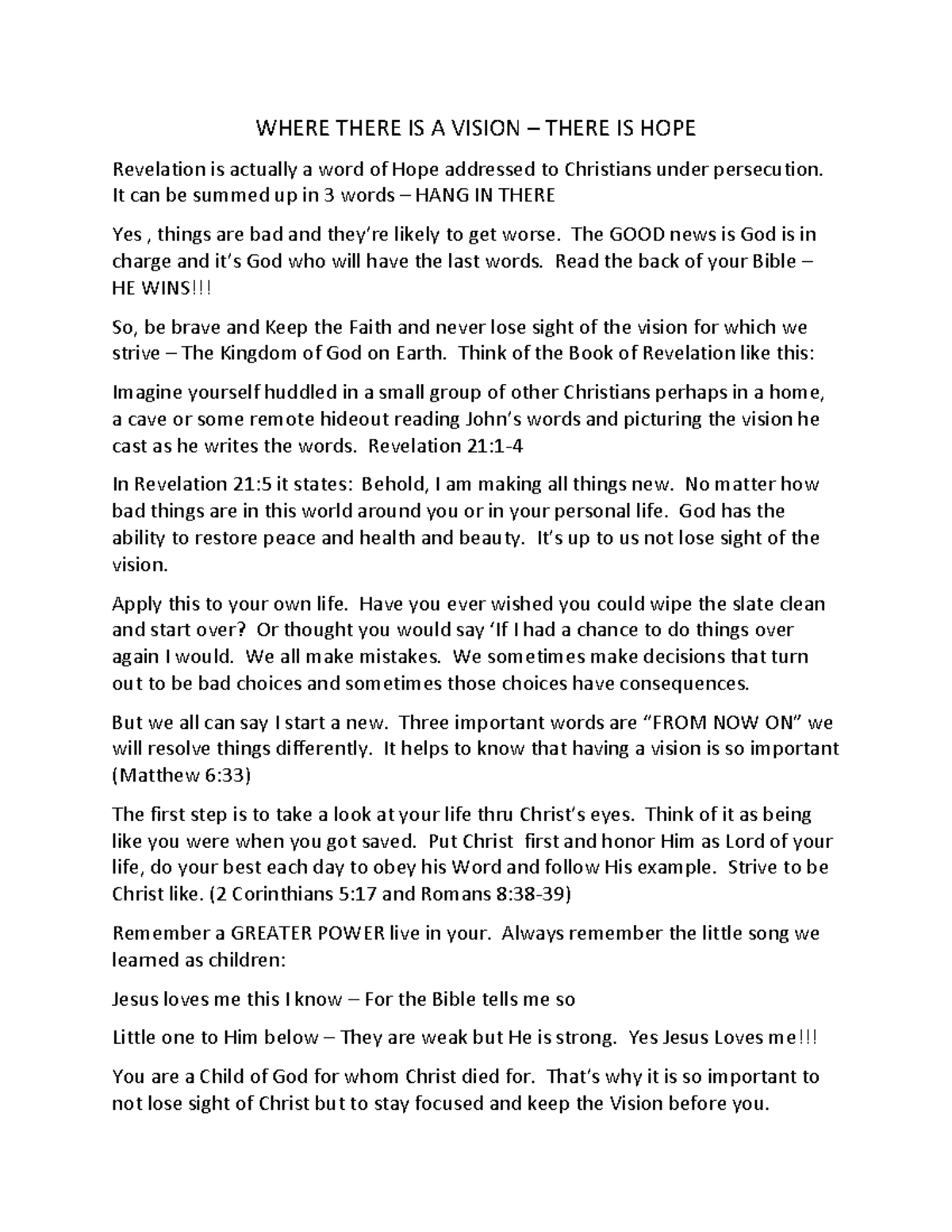 Where There Is a Vision - Hope in Revelation - jjj - Studocu