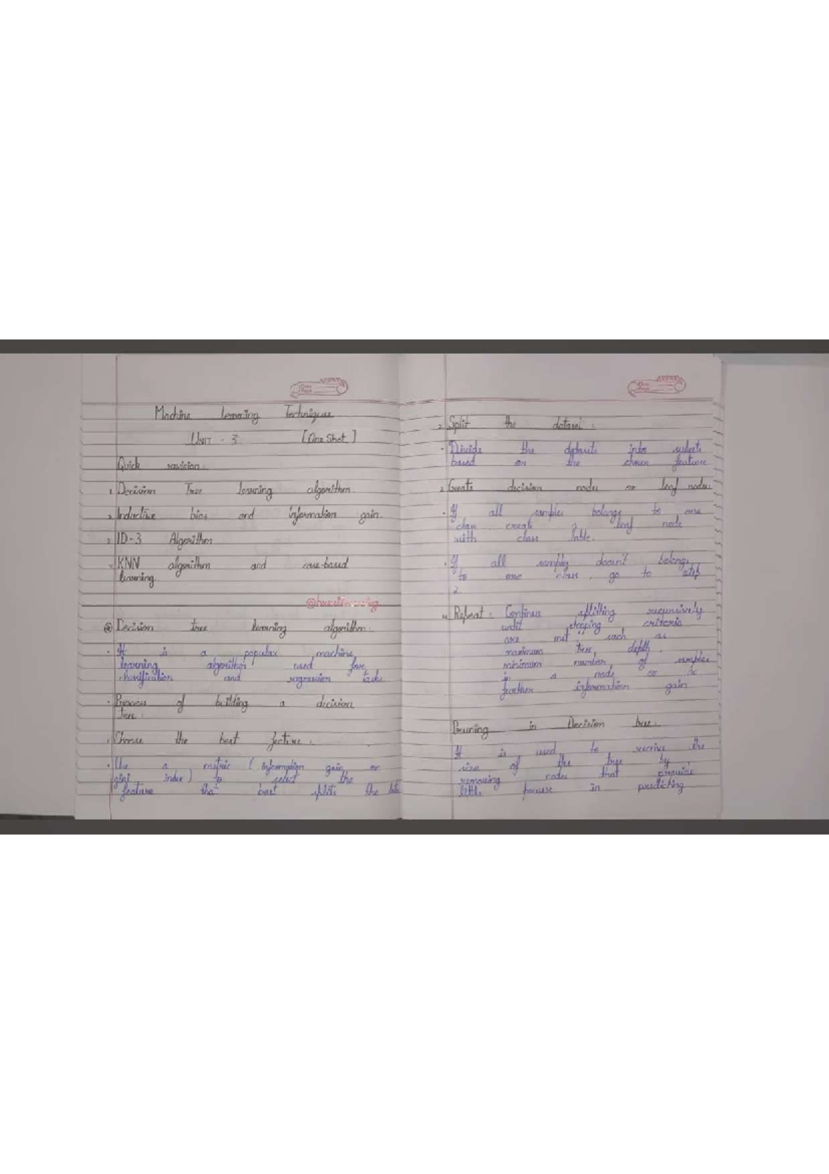 ARFATS Machine Learning Techniques: Decision Trees & KNN Overview - Studocu