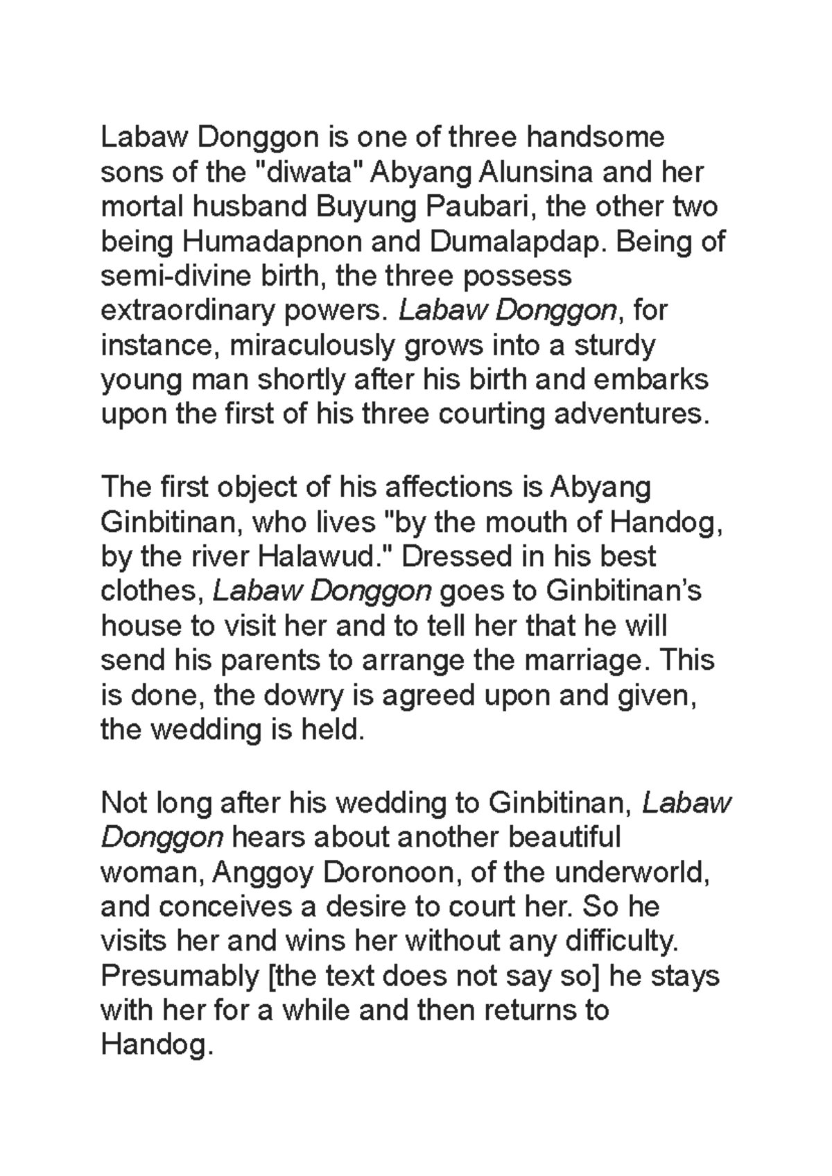 Labaw Donggon: A Study of the Epic's Characters and Themes 240815 - Studocu