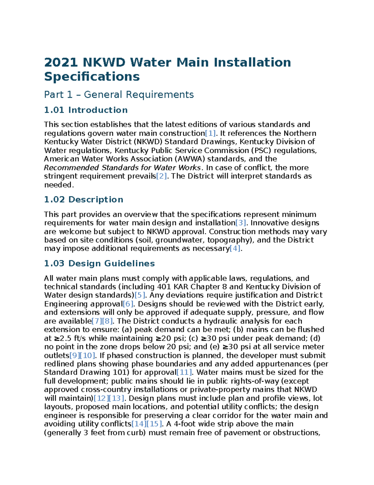2021 NKWD Water Main Installation Specifications & Standards Guide ...