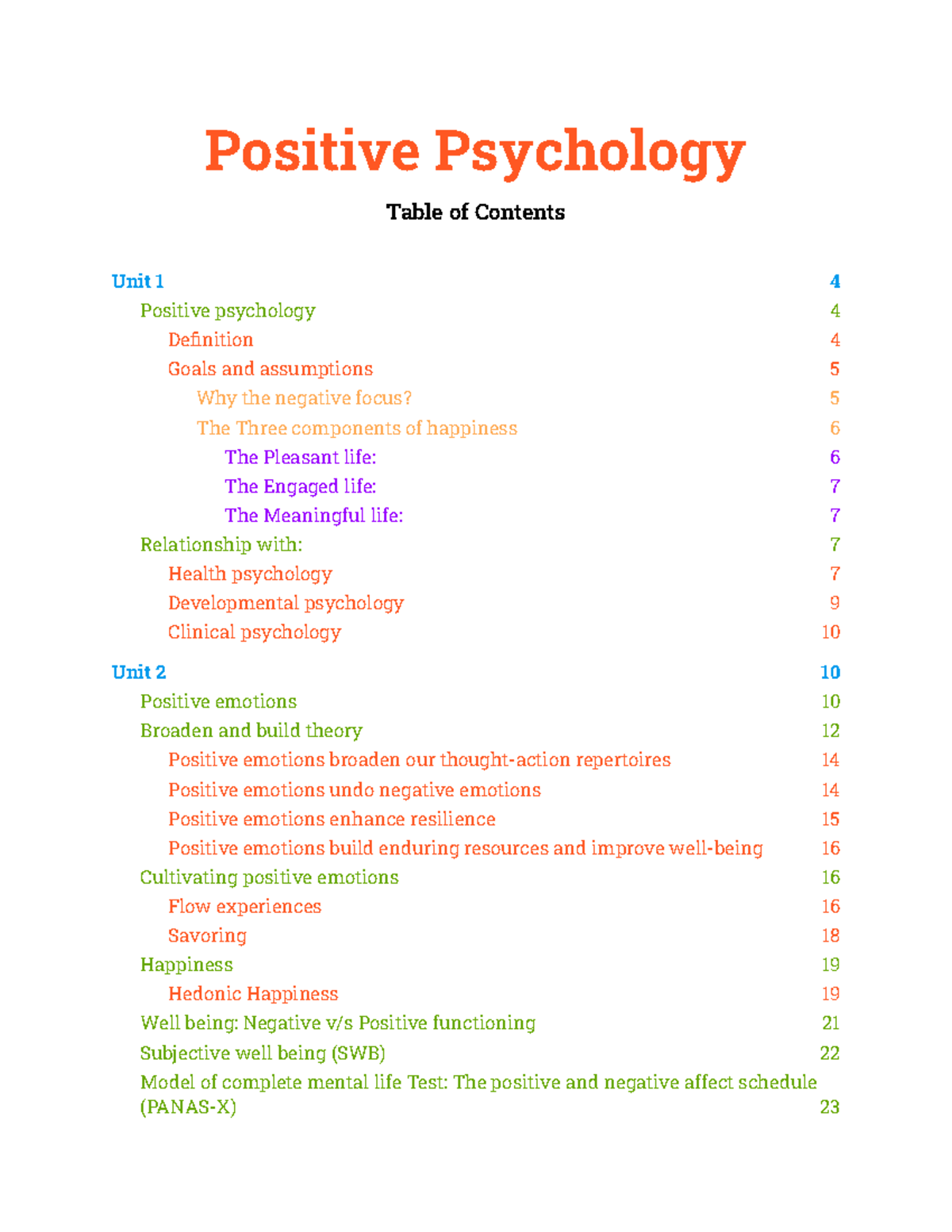 Positive Psychology Notes - Positive Psychology Unit Table of Contents ...