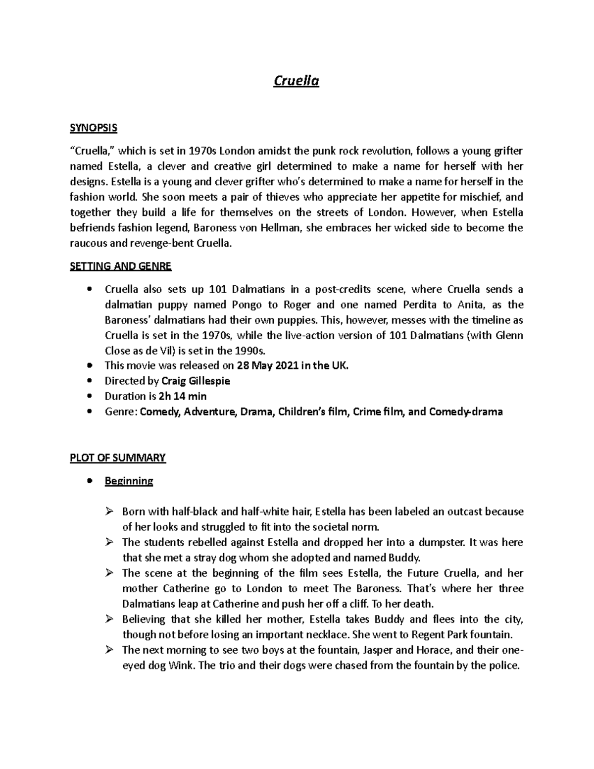 Cruella (Presentation) - An In-Depth Analysis of the Movie’s Themes - Studocu