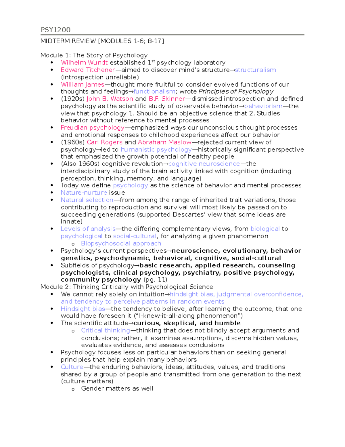 PSY1200 Exam 1 Study Guide - PSY MIDTERM REVIEW [MODULES 1-6; 8-17 ...