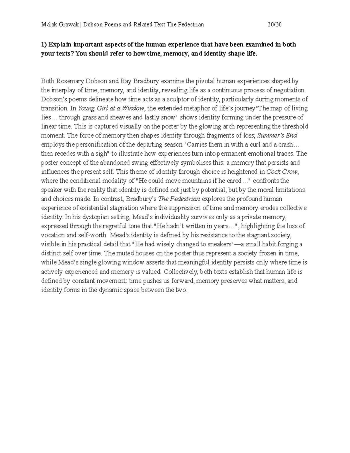 English Assessment 1 - Viva Voce on Rosemary Dobson & Related Texts ...