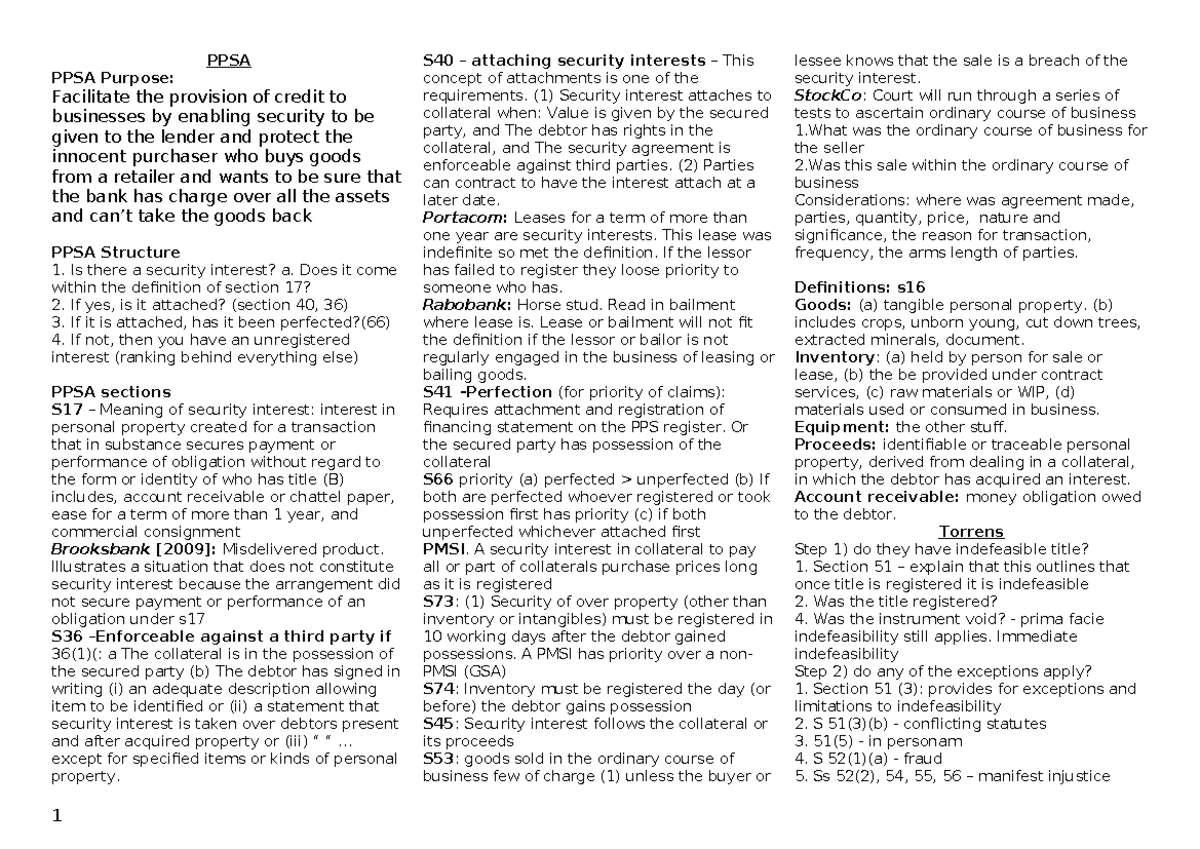 PPSA & Property Law: Key Concepts for Property Exam (PPSA 2023) - Studocu