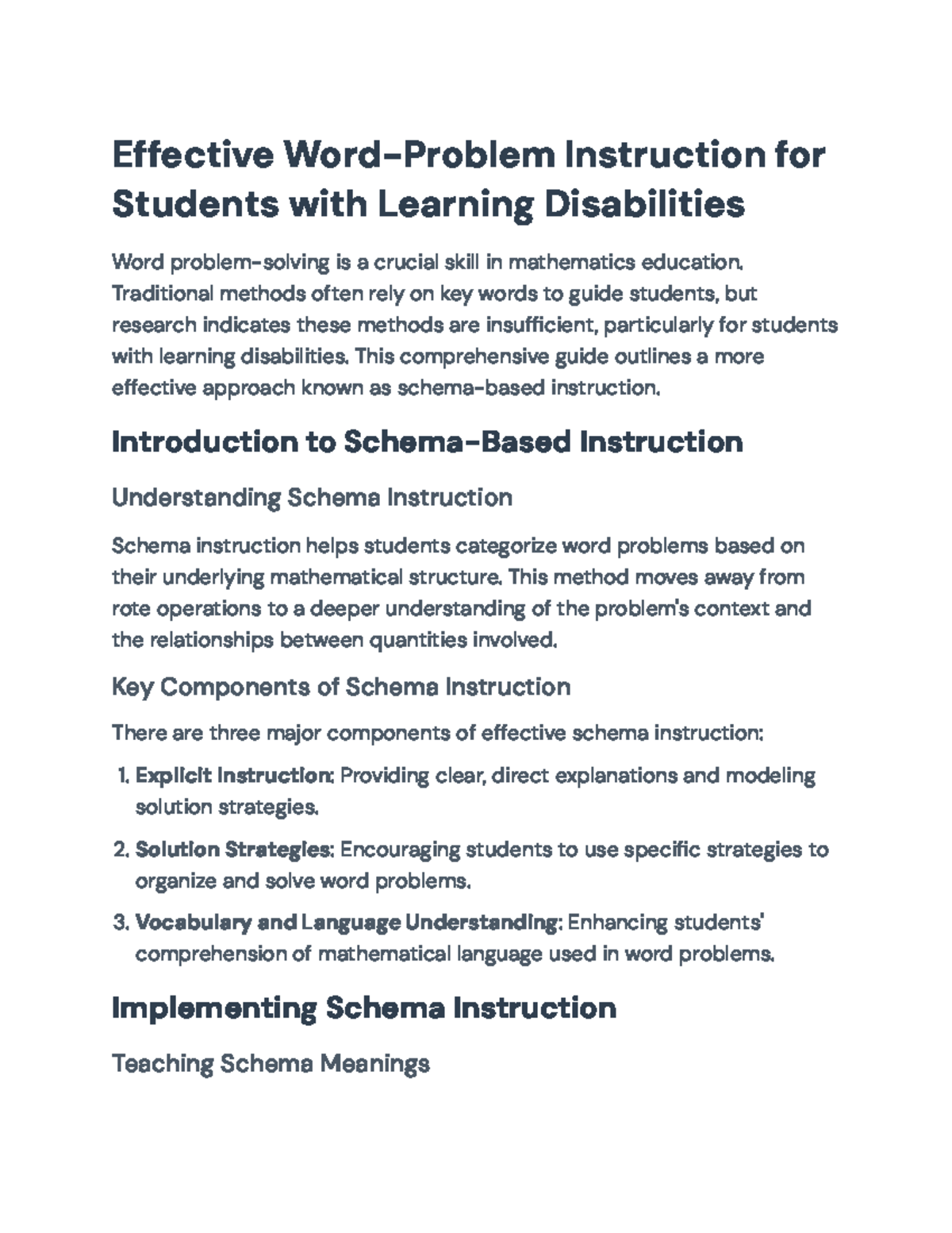 Effective Schema-Based Word Problem Instruction for Learning ...