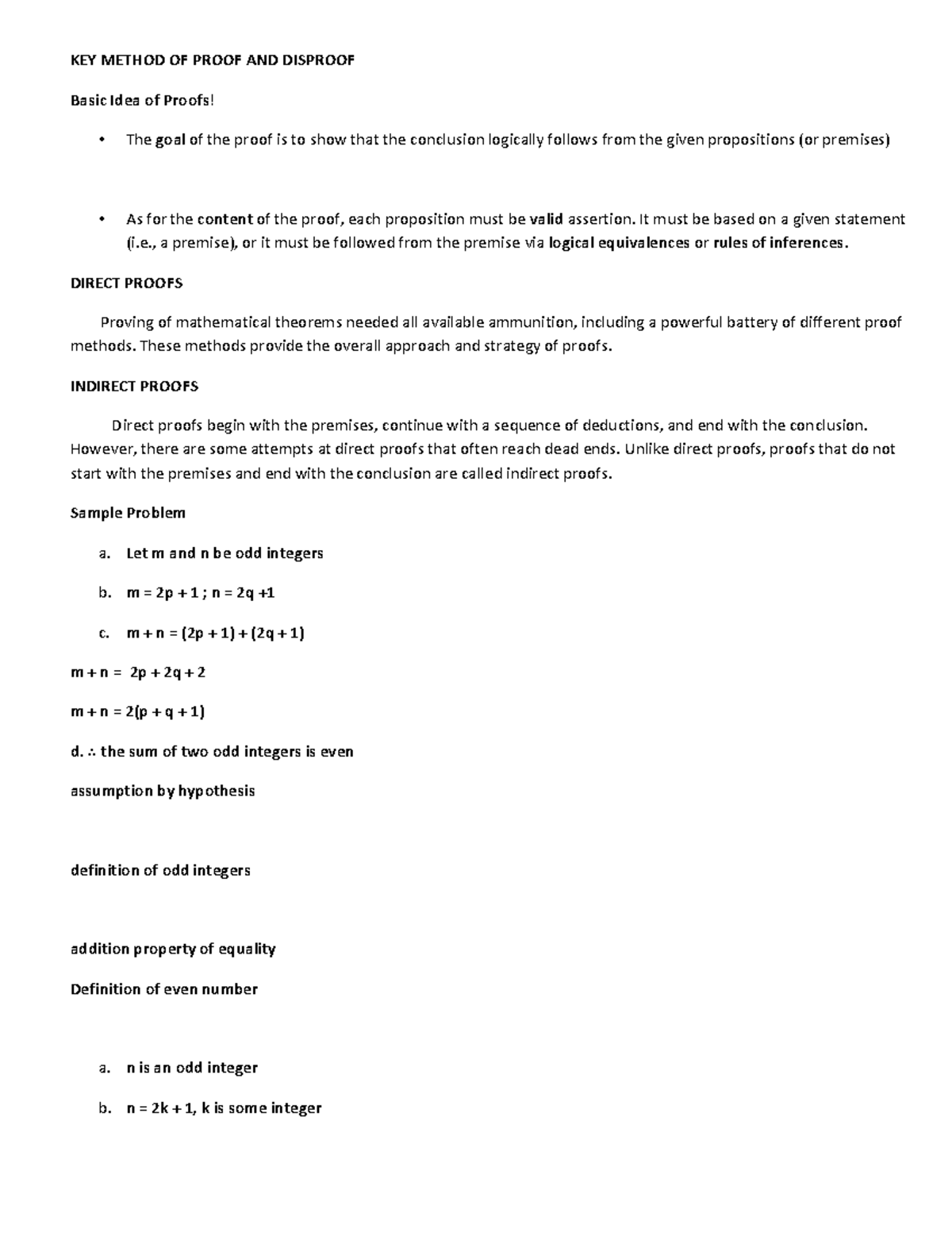 Mathematical Proofs: Direct and Indirect Methods Explained - Studocu
