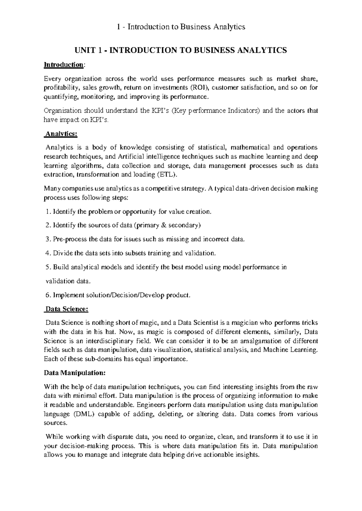 CCW331 Business Analytics: Introduction and Key Concepts Notes - Studocu