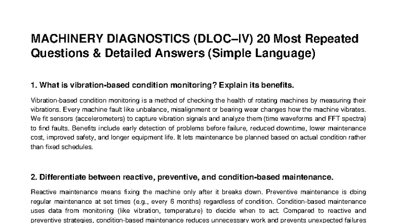 Machinery Diagnostics 20 QA Detailed Simple - MACHINERY DIAGNOSTICS ...