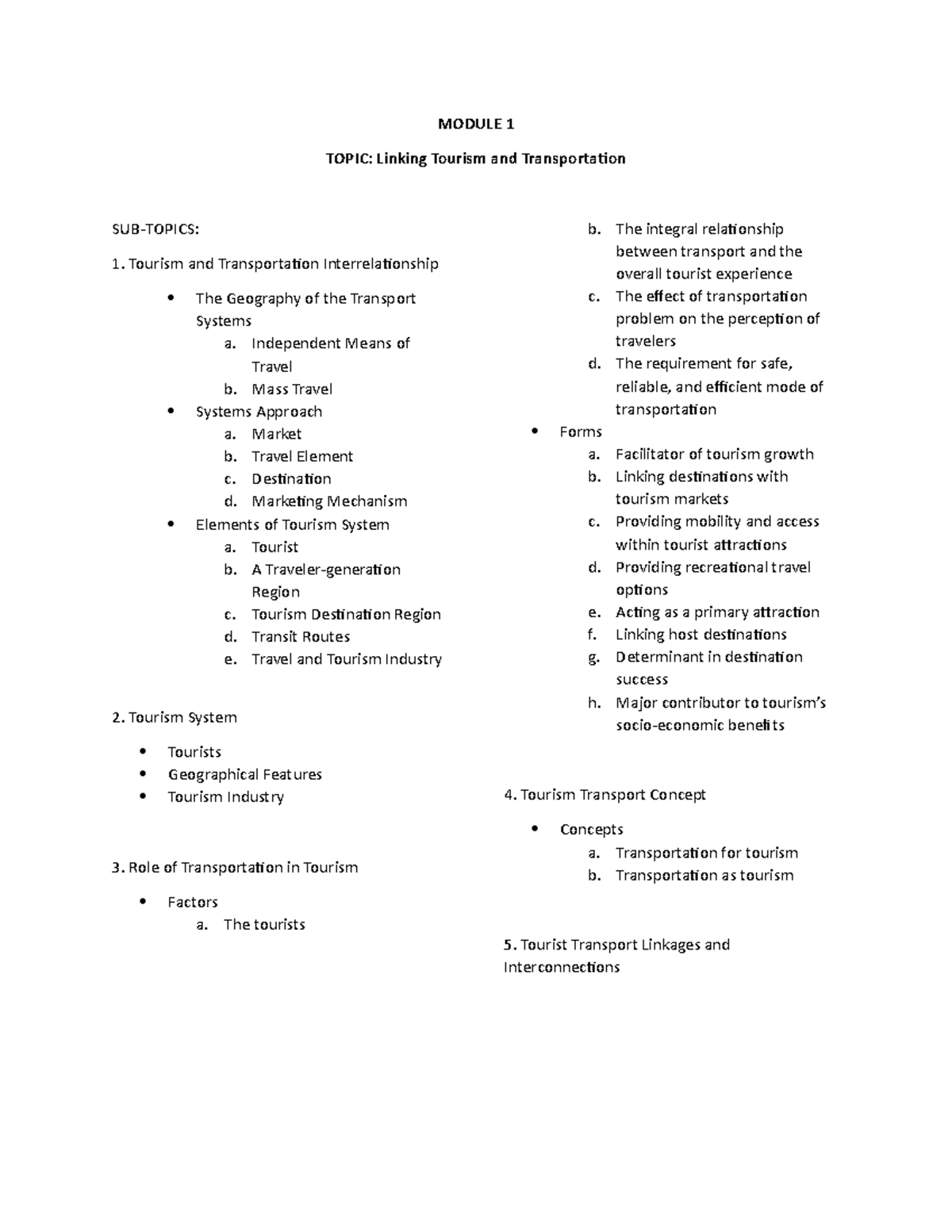 MIND MAP Outline of Modules 1 - 3 of Transportation Management - MODULE ...