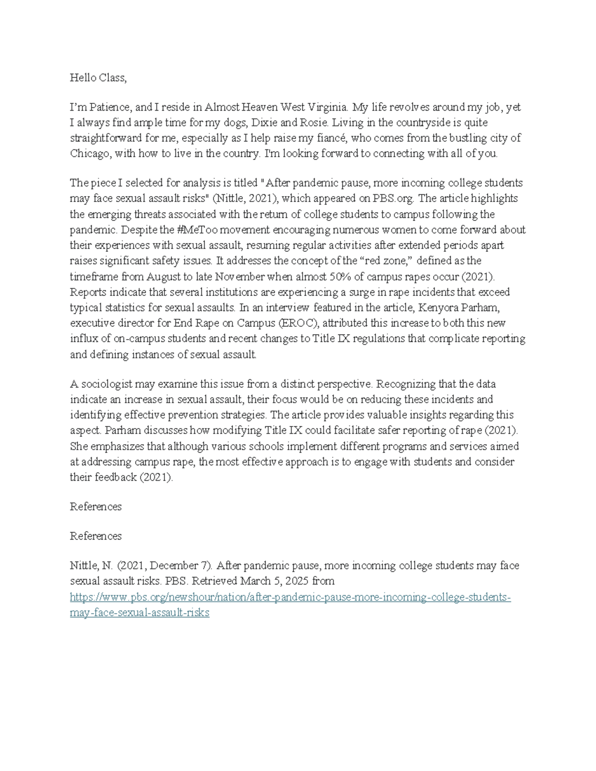 SOC324 Module 1 Discussion: Analyzing Sexual Assault Risks Post ...