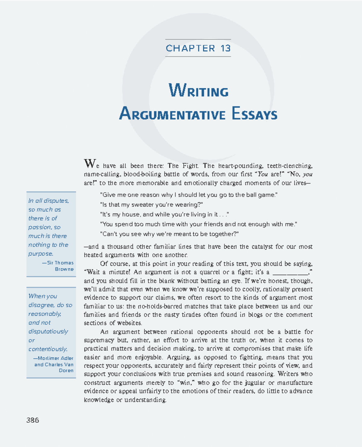 CHAPTER 13: Writing Argumentative Essays - Critical Thinking Module (11 ...