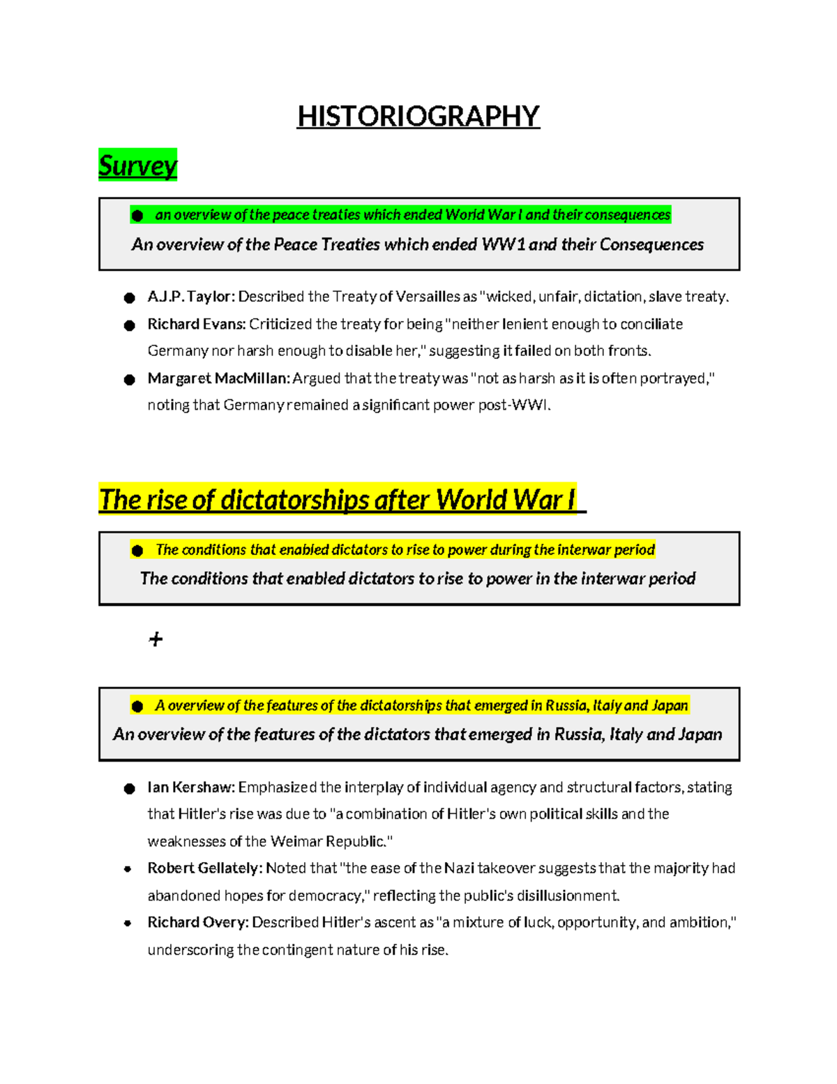 HIST 101: Historiography of Peace Treaties & Dictatorships Post WWI ...