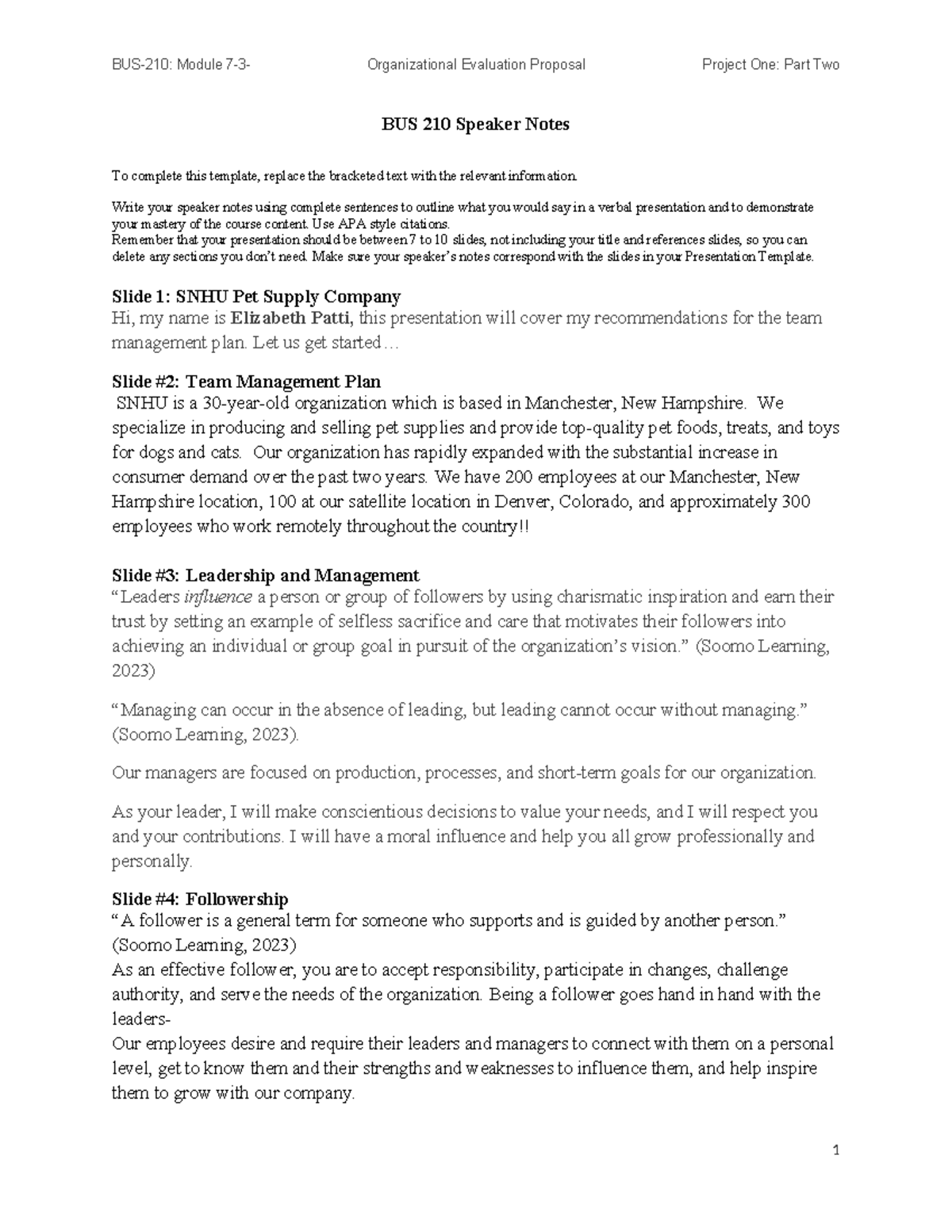 BUS 210 Project One part two Speaker Notes EAP - BUS-210: Module 7-3 ...