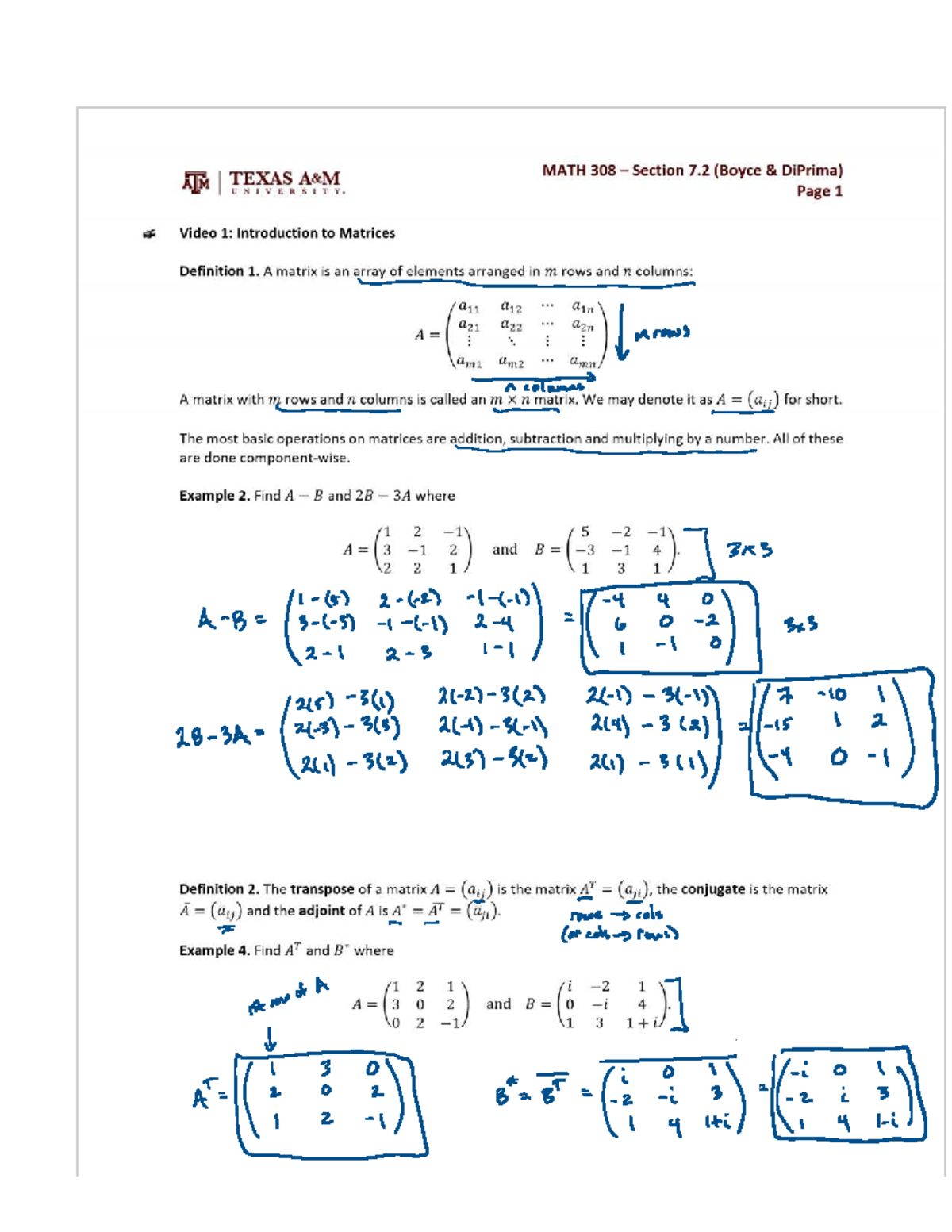 Diff EQ - 7.2 Completed (Boyce Di Prima) - TEXAS MATH 308 Section 7 ...