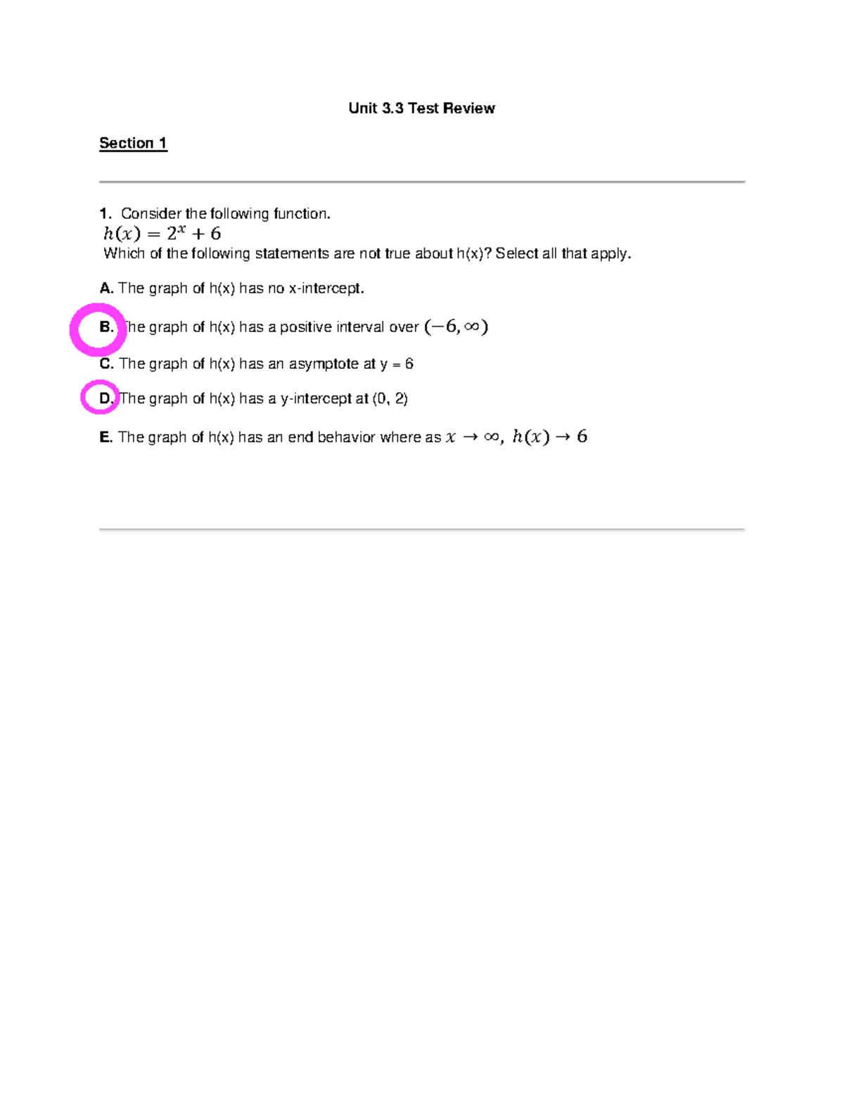 Unit 3.3 Algebra 2 Test Review Notes and Key Features Analysis - Studocu