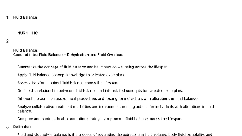Fluid Balance in Nursing Care Strategies - NUR 111 HC1 - Studocu