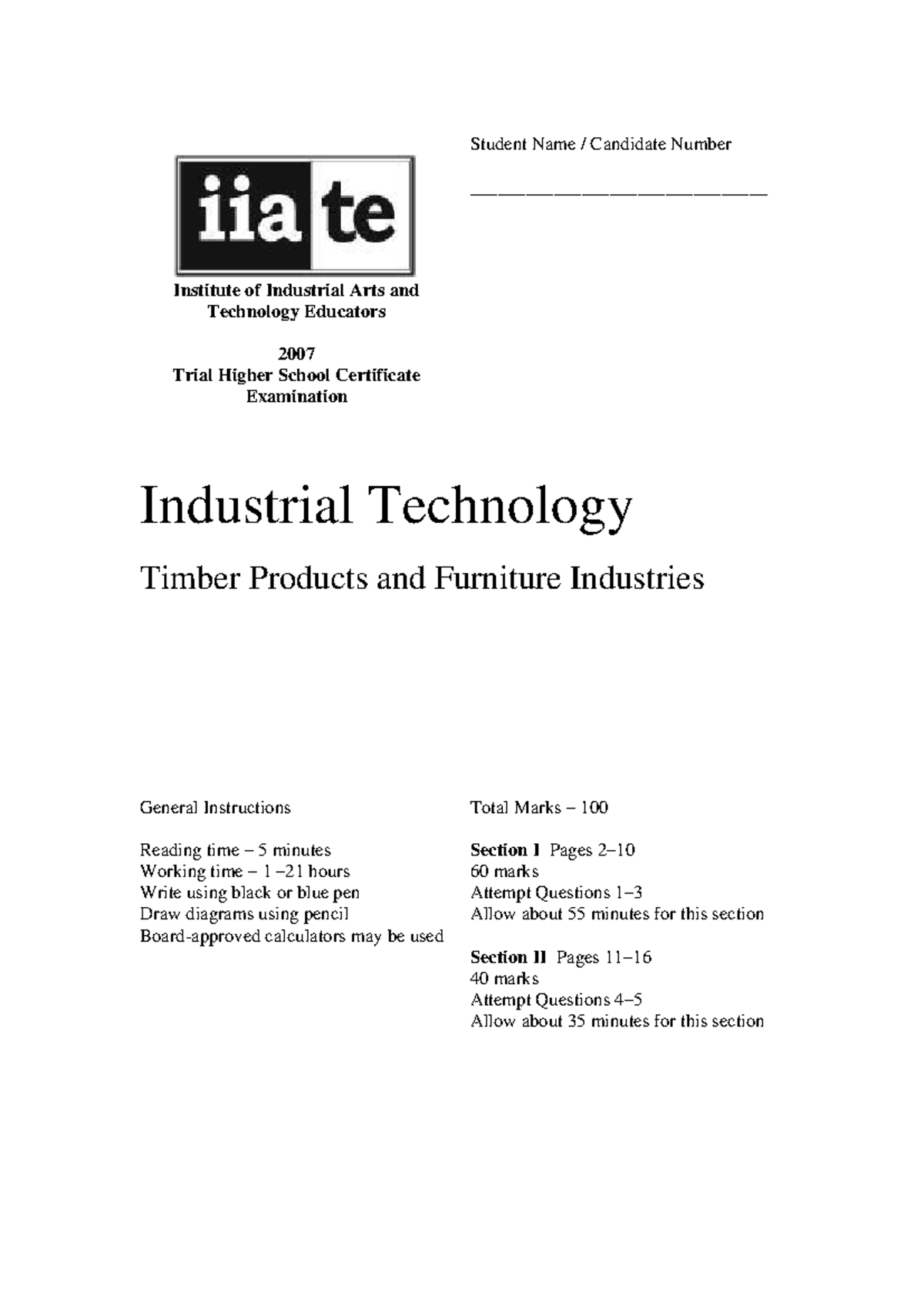 2007 Industrial Technology Timber Products - Trial Exam Solutions - Studocu