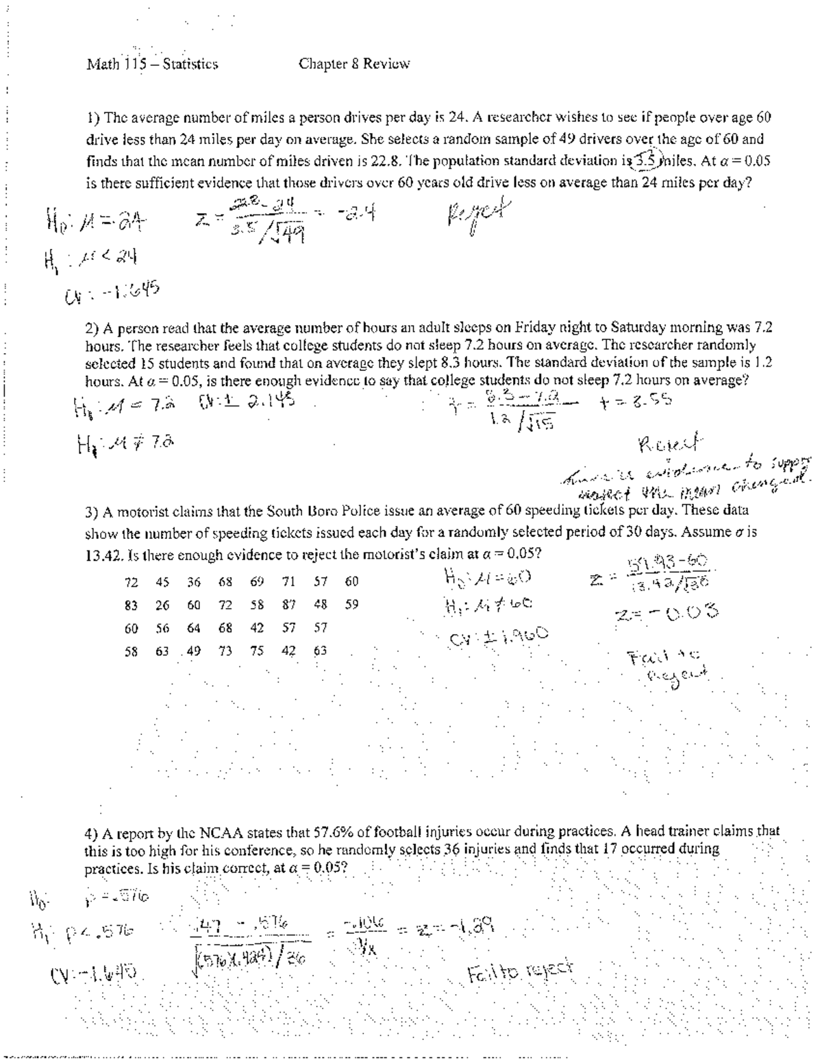 Ch8 Review - Math 115 Statistics Chapter 8 Review 1) The average number ...