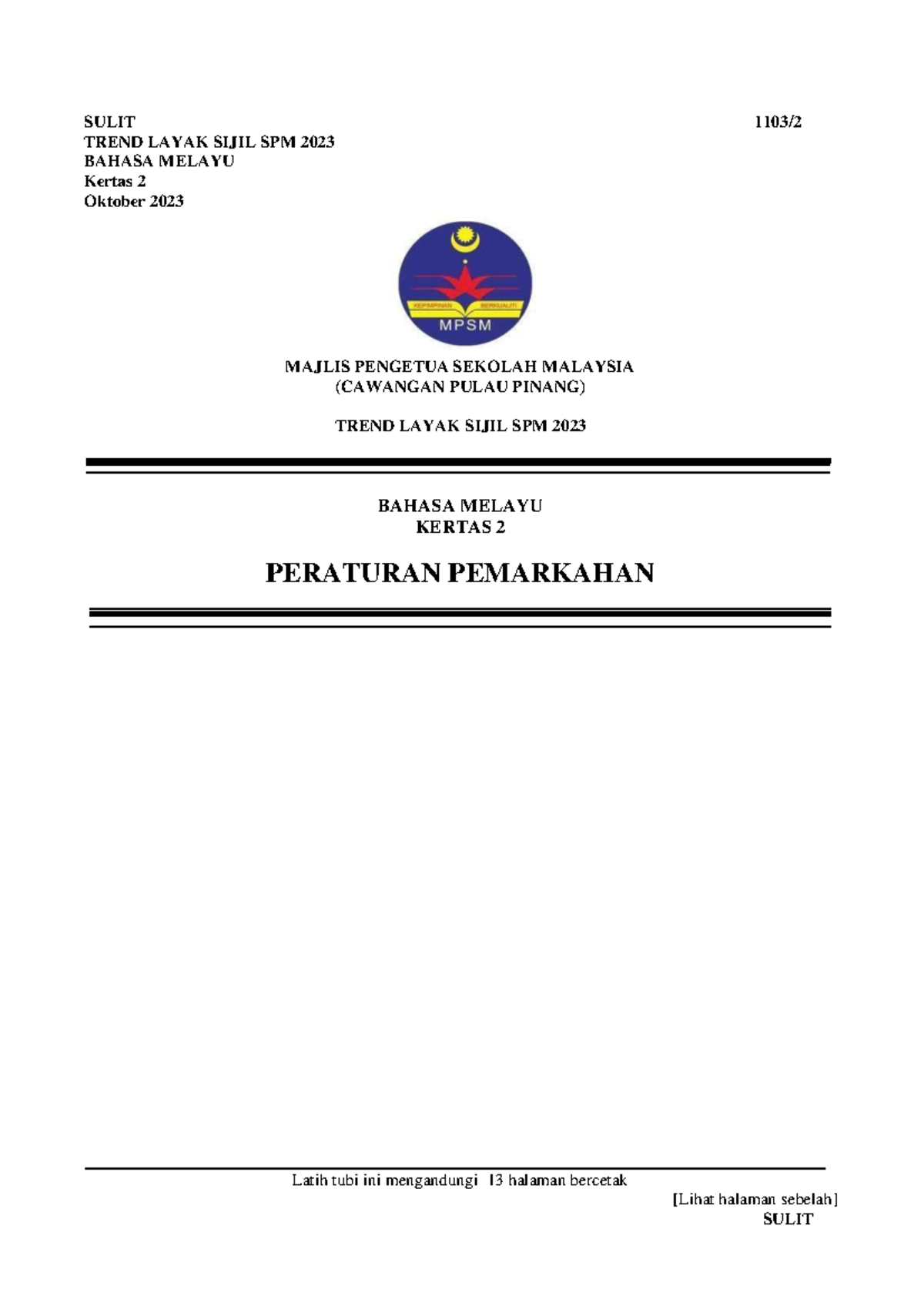 Skema BM 1103 K2 SPM 2023 - Kertas 2 Pulau Pinang - Studocu