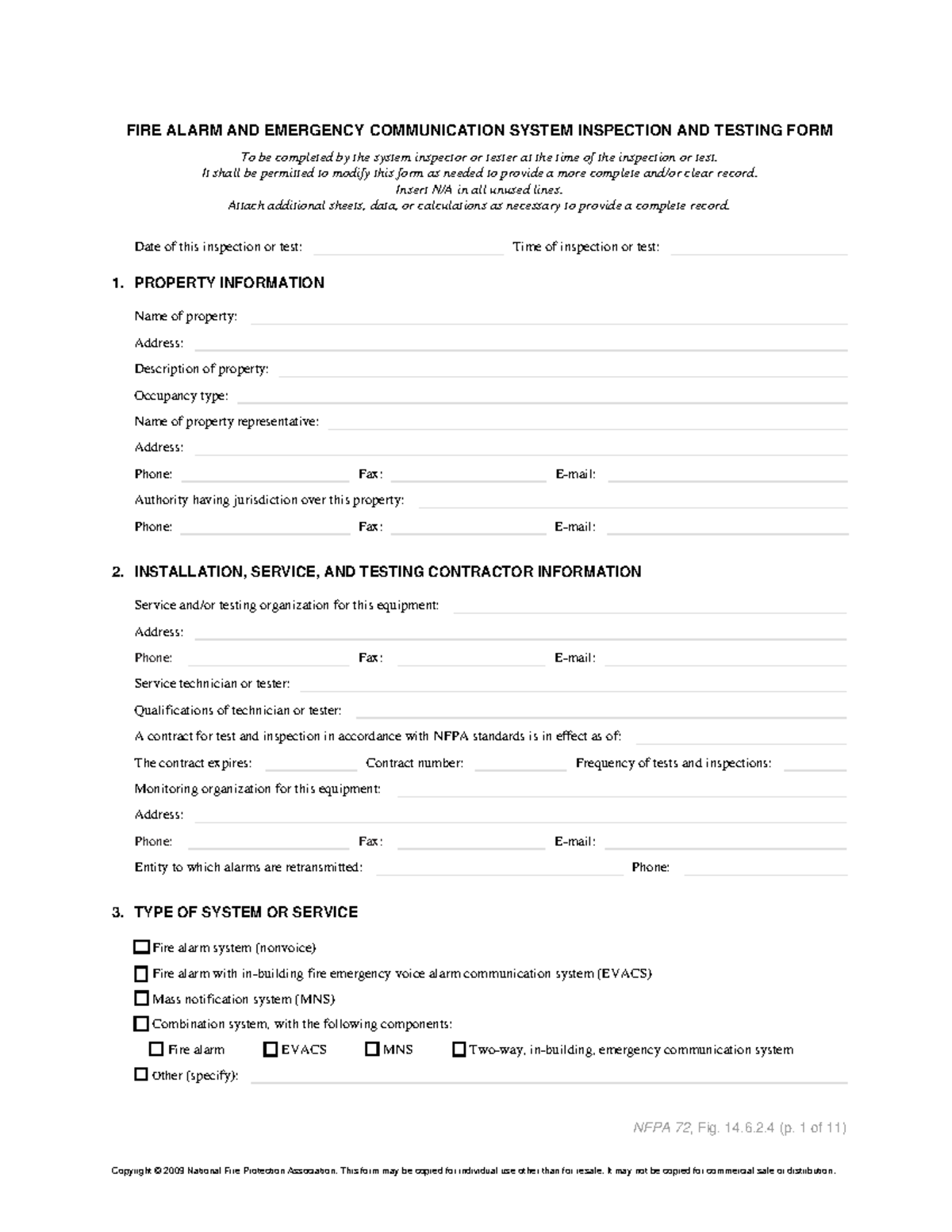 NFPA 72 2010 Fire Alarm & Emergency Comm System Inspection Form - Studocu