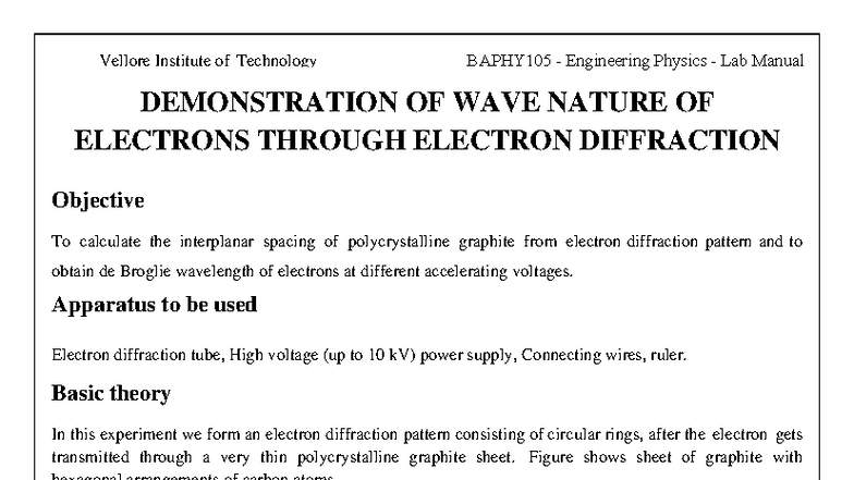 BAPHY105 Engineering Lab Manual: Electron Diffraction & Solar Cell ...