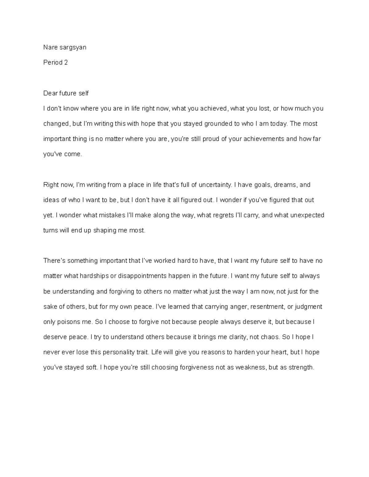 Future Letter: Reflections and Hopes for My Journey Ahead - Studocu