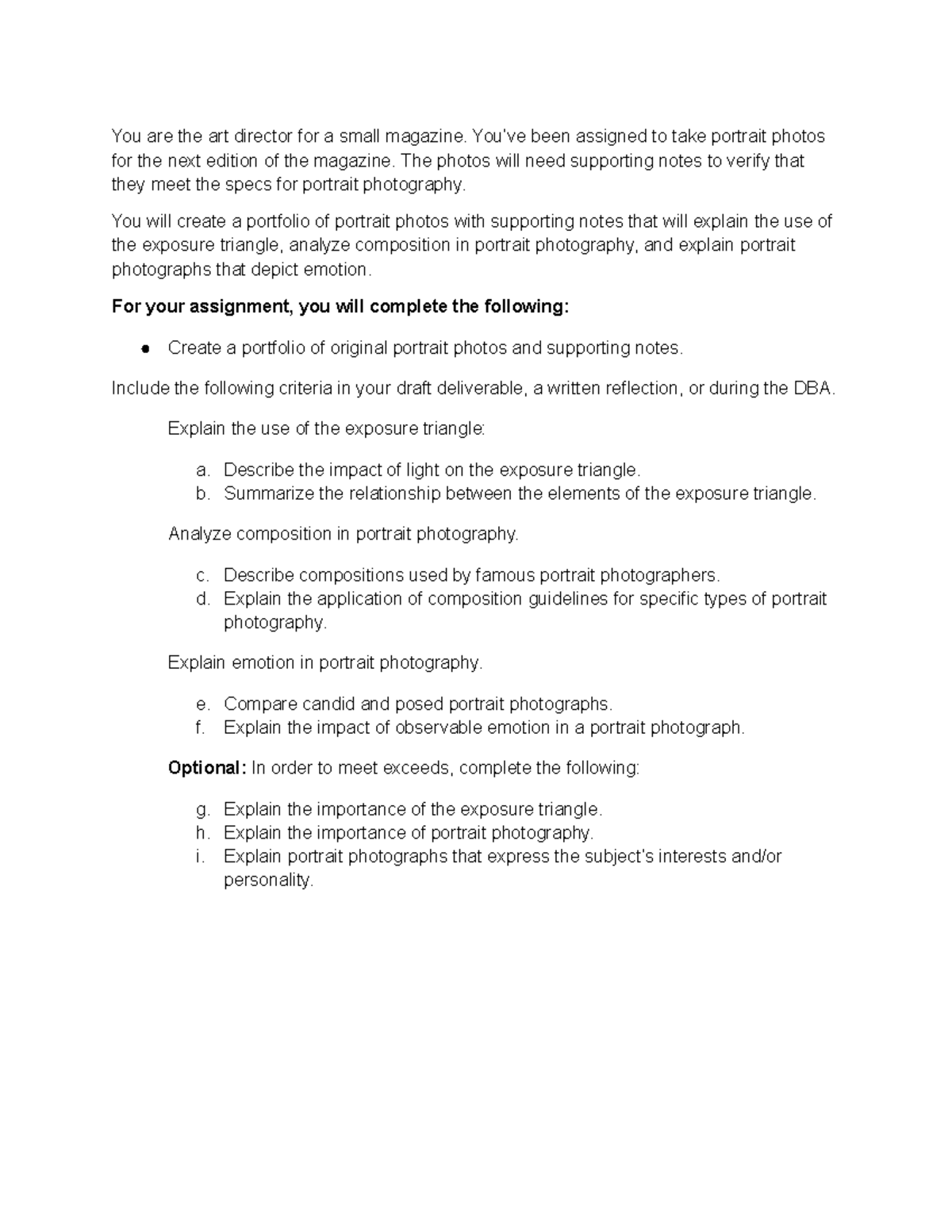 1.05 Draft Deliverable: Portfolio & Notes on Portrait Photography - Studocu