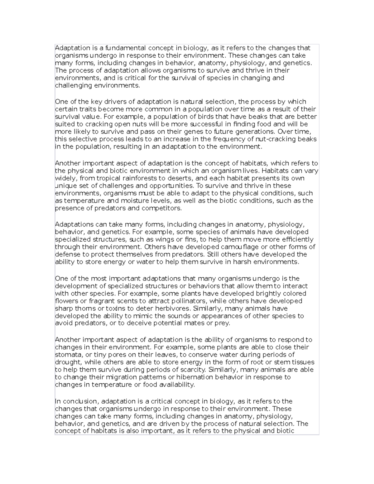 Biology 101: Understanding Adaptation and Natural Selection - Studocu