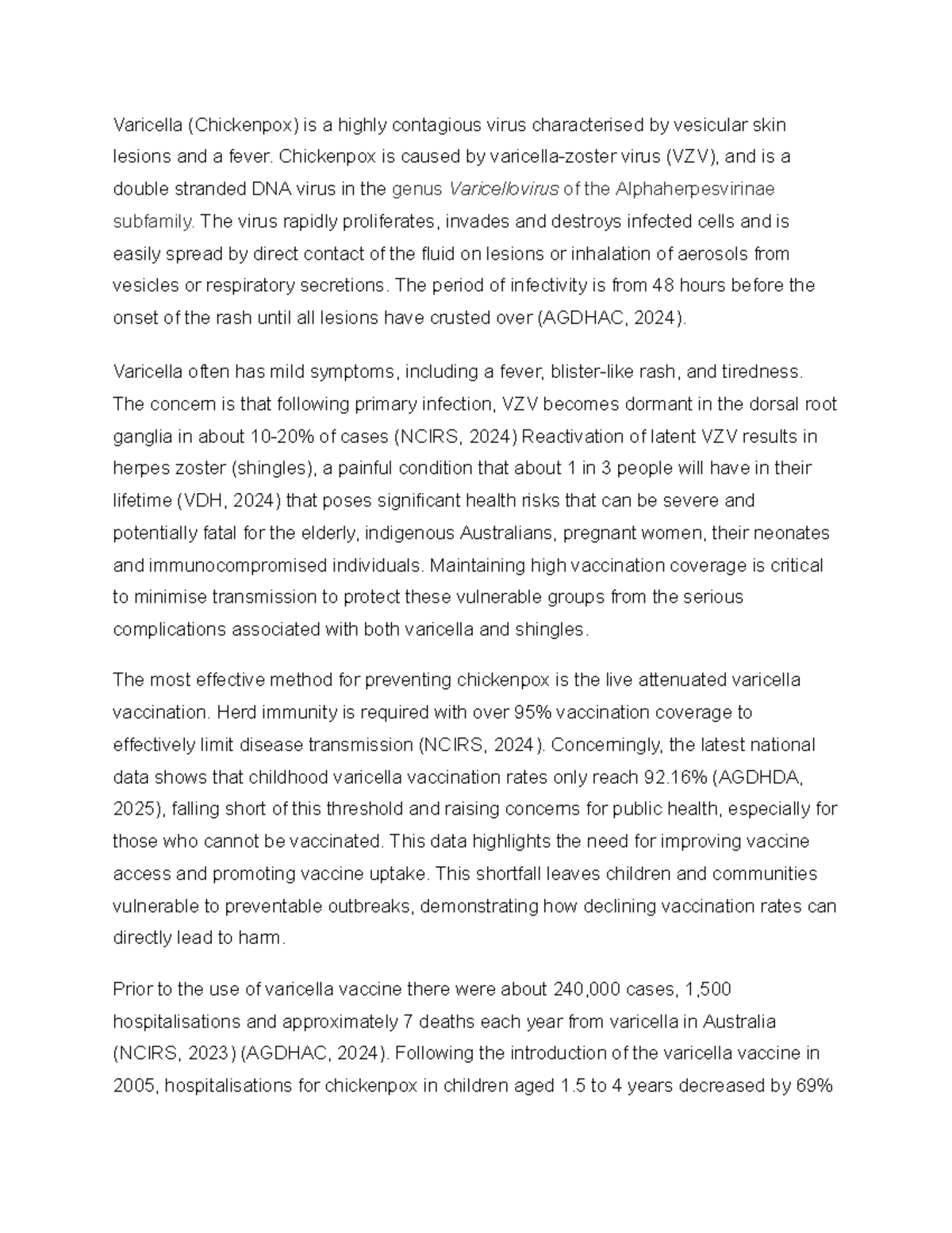 Bio Depth Study: Varicella (Chickenpox) Vaccination Impact Analysis ...